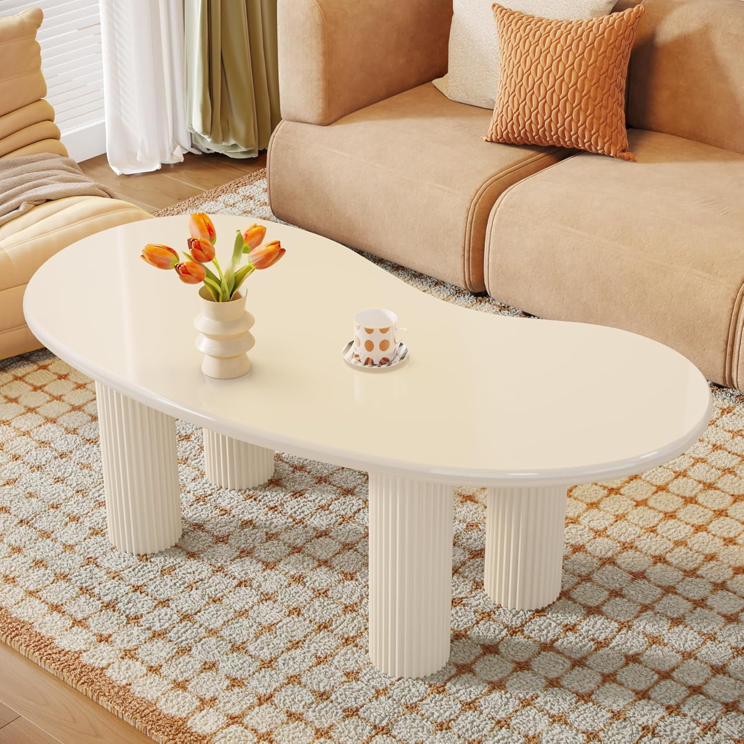 Tribesigns 46.45" Cloud Coffee Table, Modern Cream Coffee Table with 4 ...