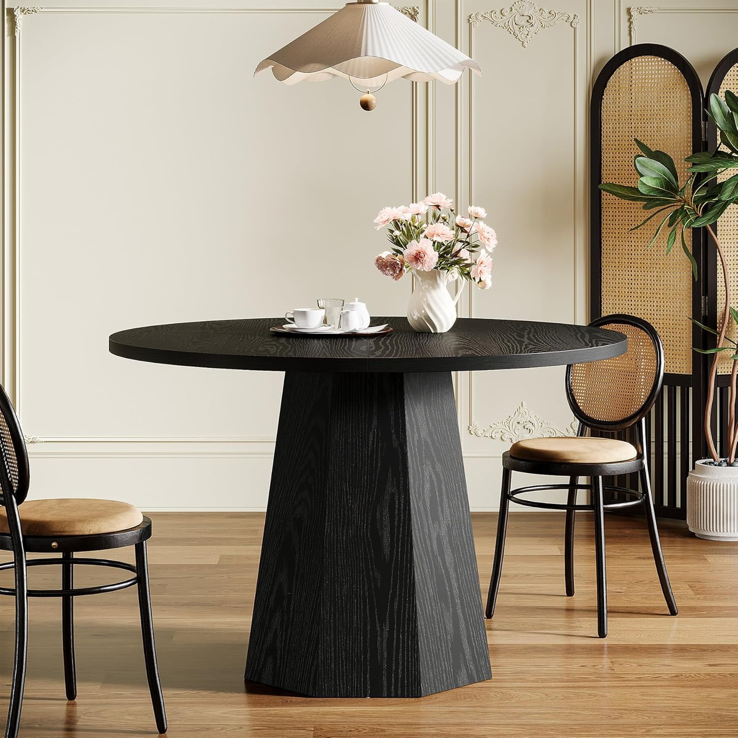 Tribesigns 46.46" Modern Round Dining Table, Balck Circle Small Eating ...