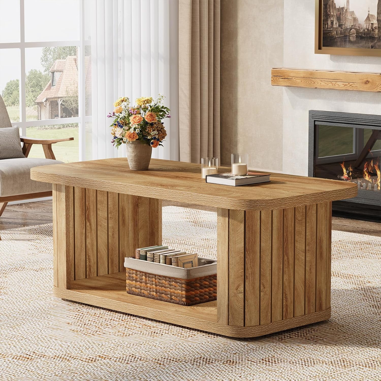 Tribesigns 47.24" Farmhouse Coffee Table, Rectangle 2-Tier Cocktail ...