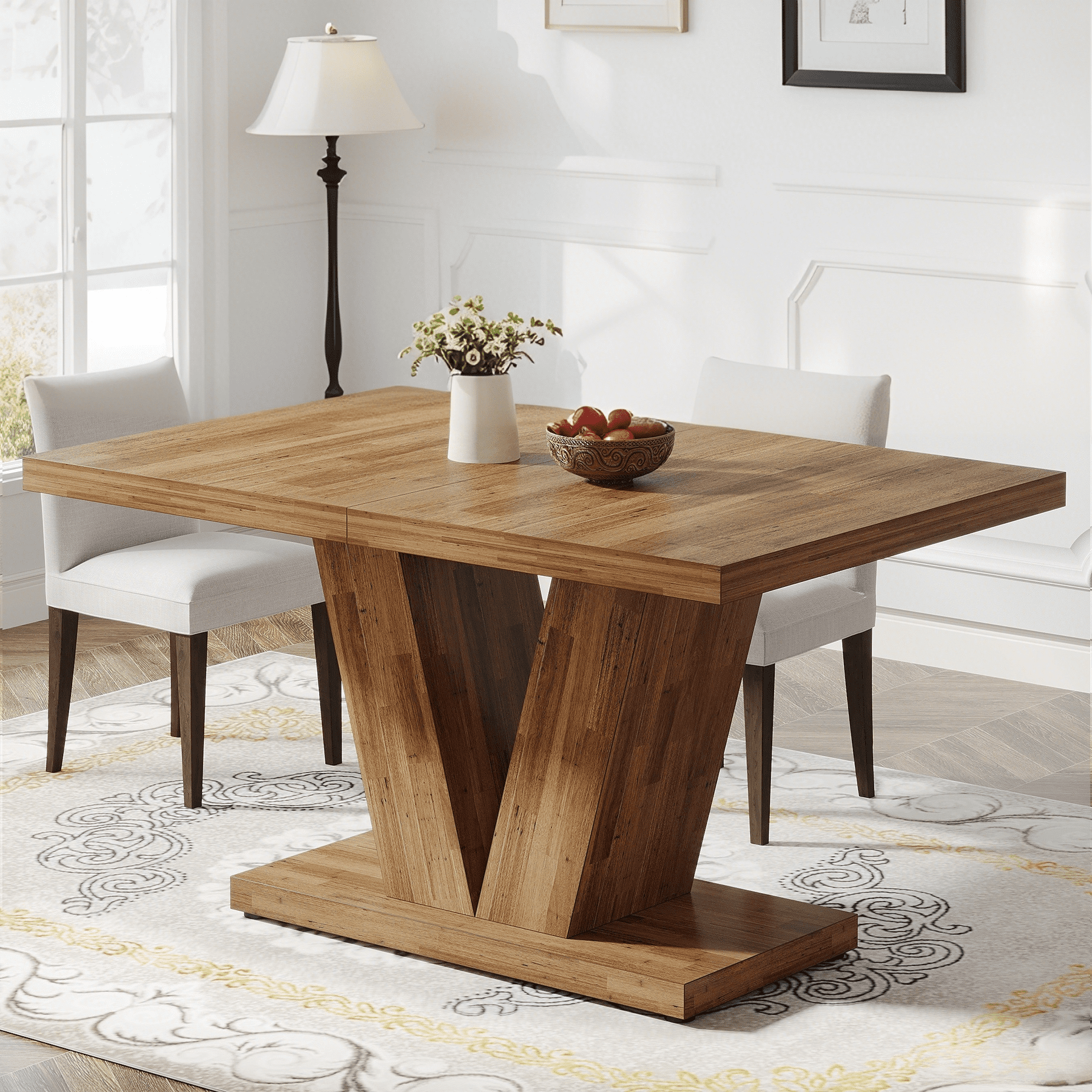 Tribesigns 47 inch Dining Table, Walnut Wood with Heavy Duty V-Shaped ...