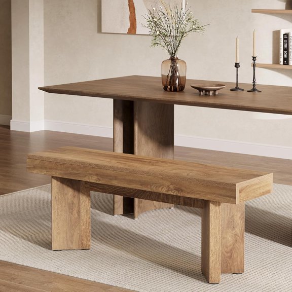 HomePop Modern Industrial Upholstered Bench with Wood Base, 46"W x 20"D ...