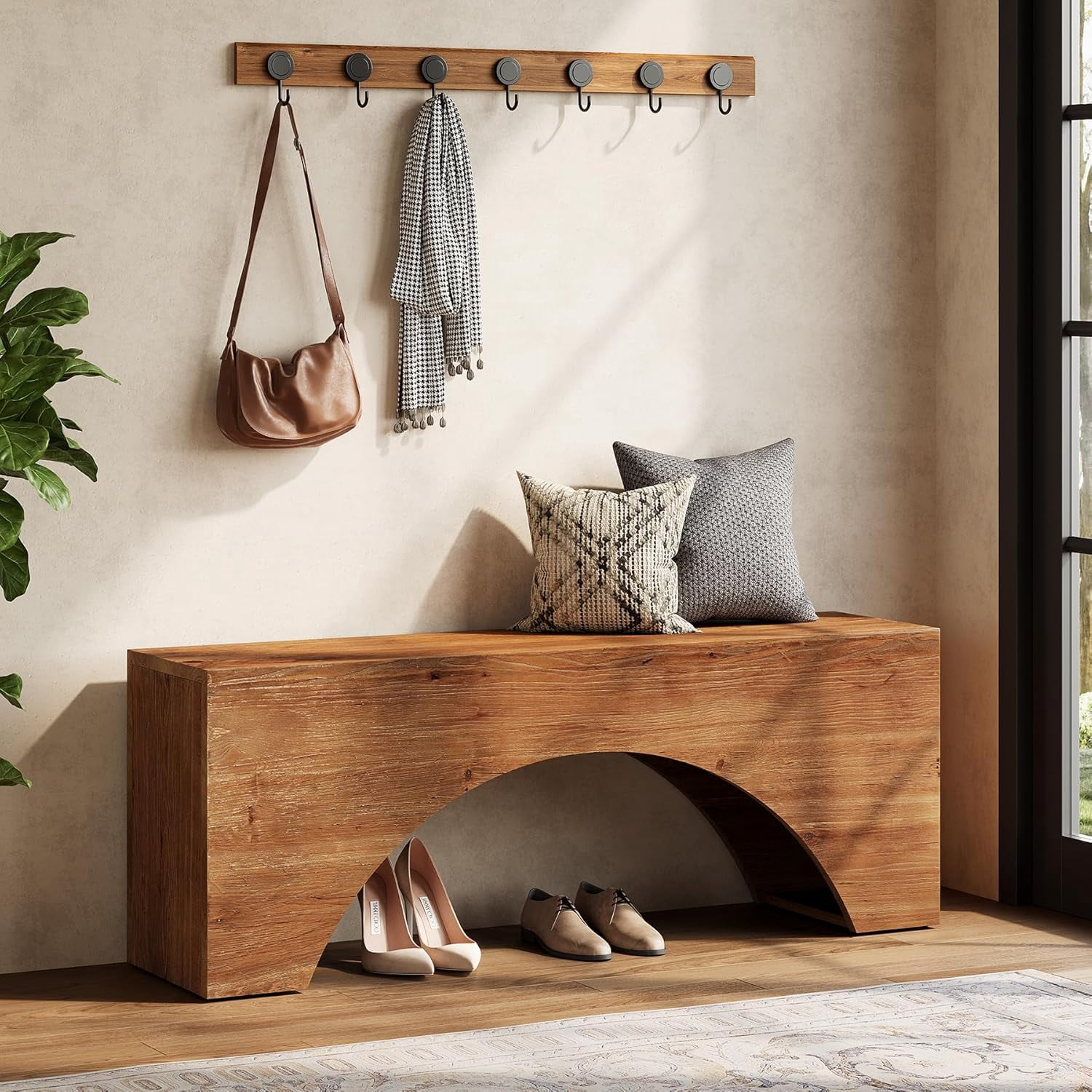 Tribesigns 47-Inch Entryway Bench, Narrow Long Solid Wood Bench with ...