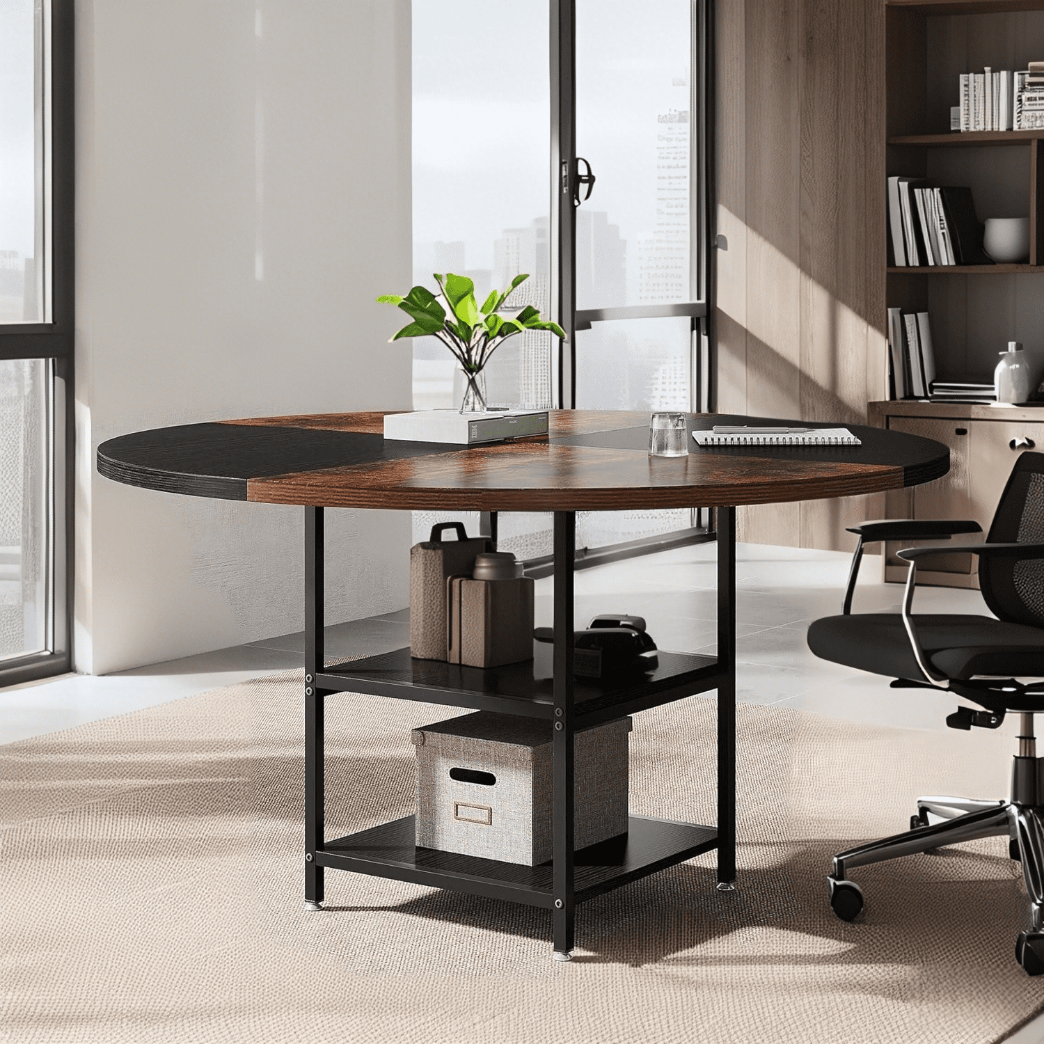 Tribesigns 47-Inch Round Conference Table for 4-6 People, Wood Meeting ...