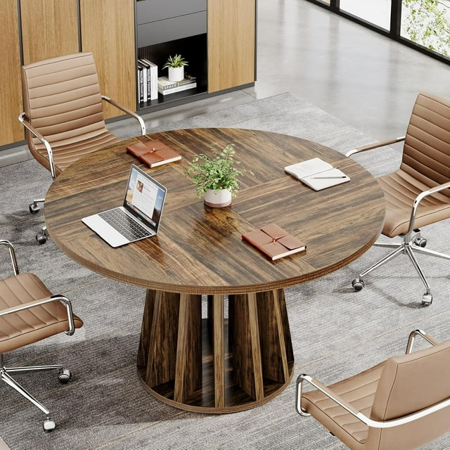 Tribesigns 47-Inch Round Conference Table, Rustic Small Meeting Table ...