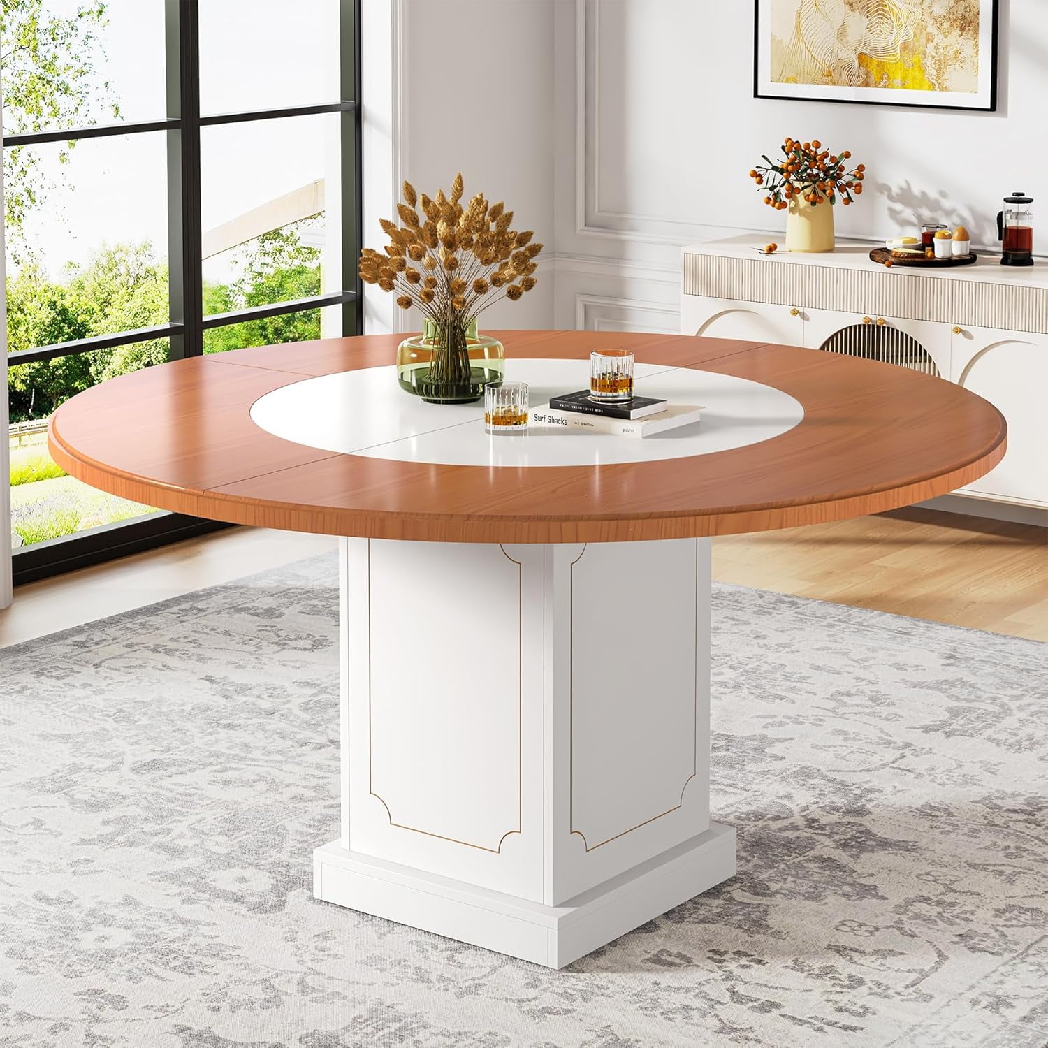 Tribesigns 47-Inch Round Dining Table for 4-6, Modern Kitchen Table, Wood Dinner Table with ...