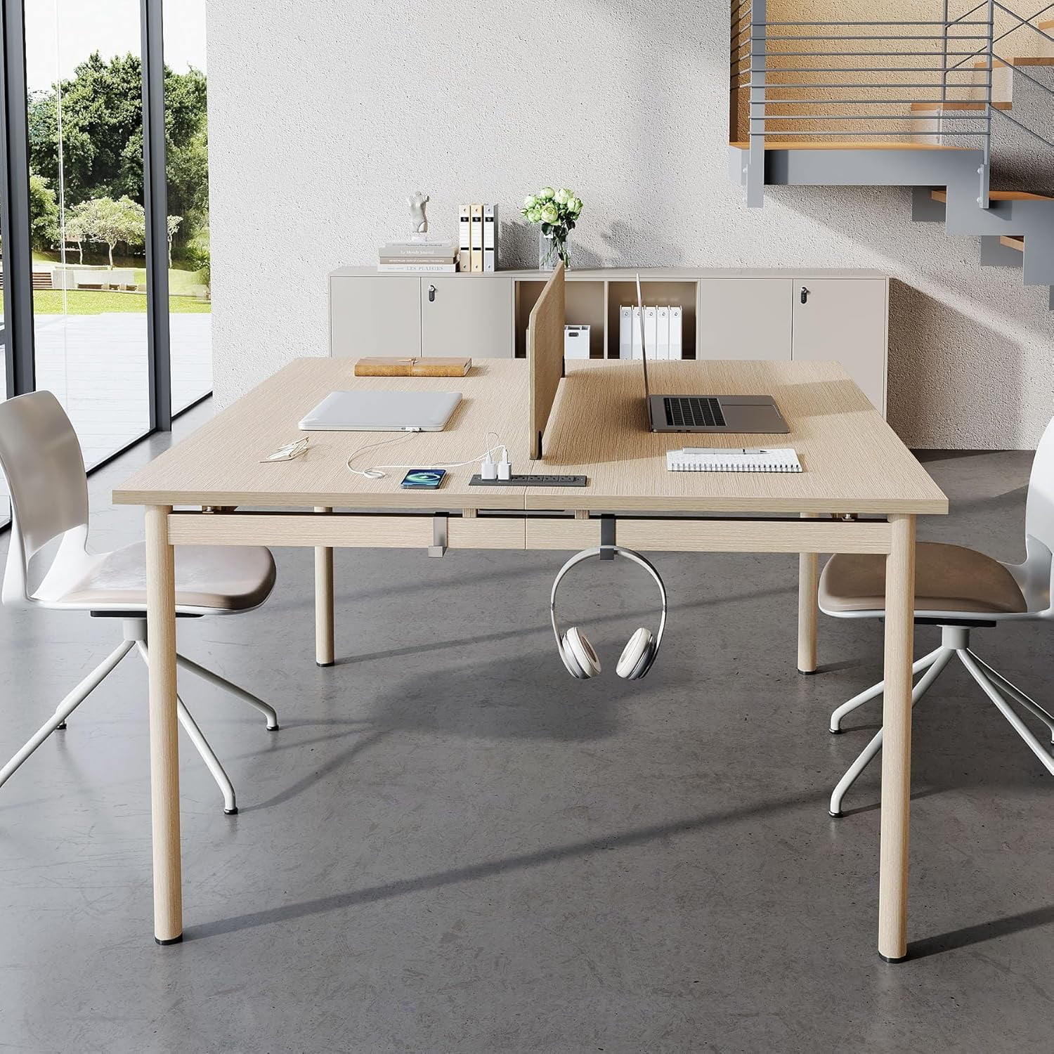 Tribesigns 47-Inch Two Person Desk with Partition, Modern Computer Desk ...