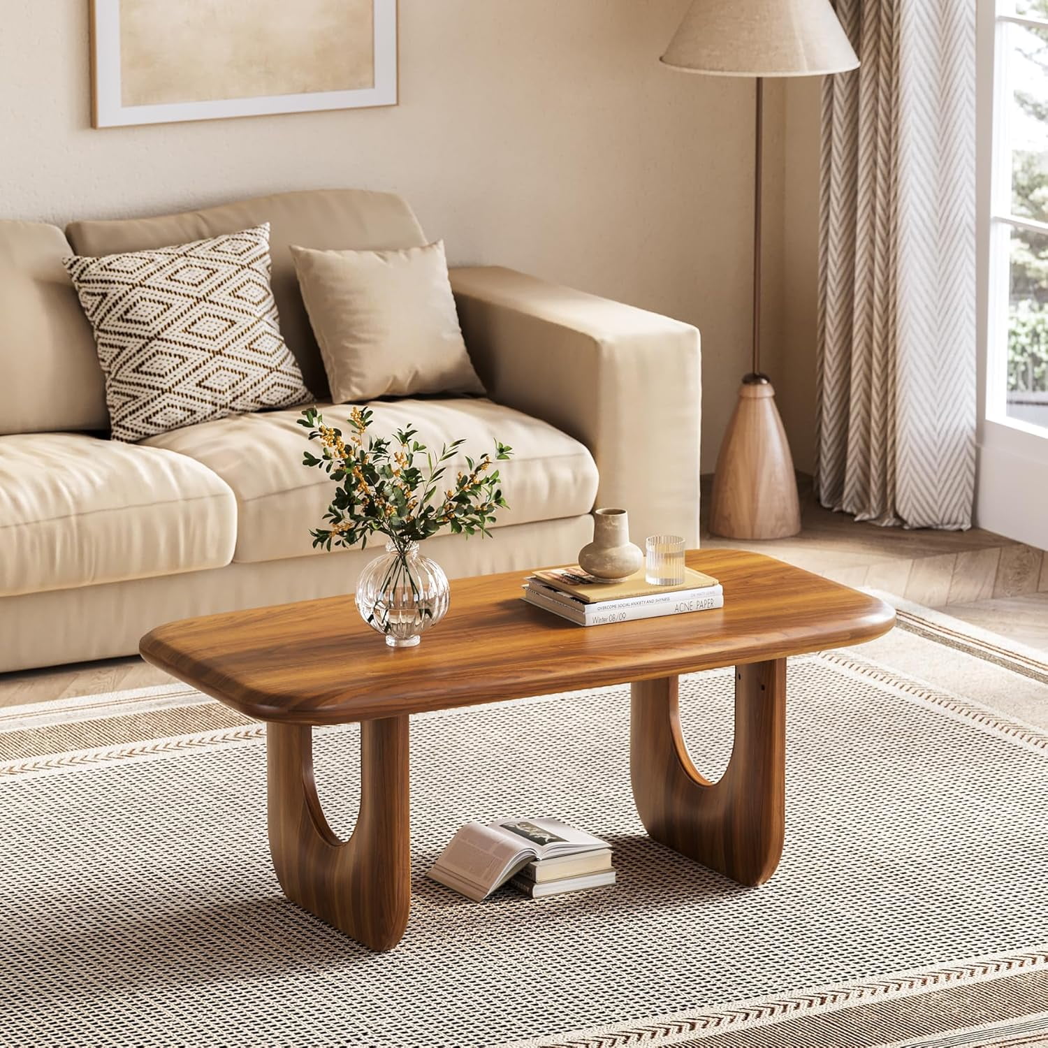 Tribesigns 47 Inches Farmhouse Coffee Table, Wooden Rectangular Center ...