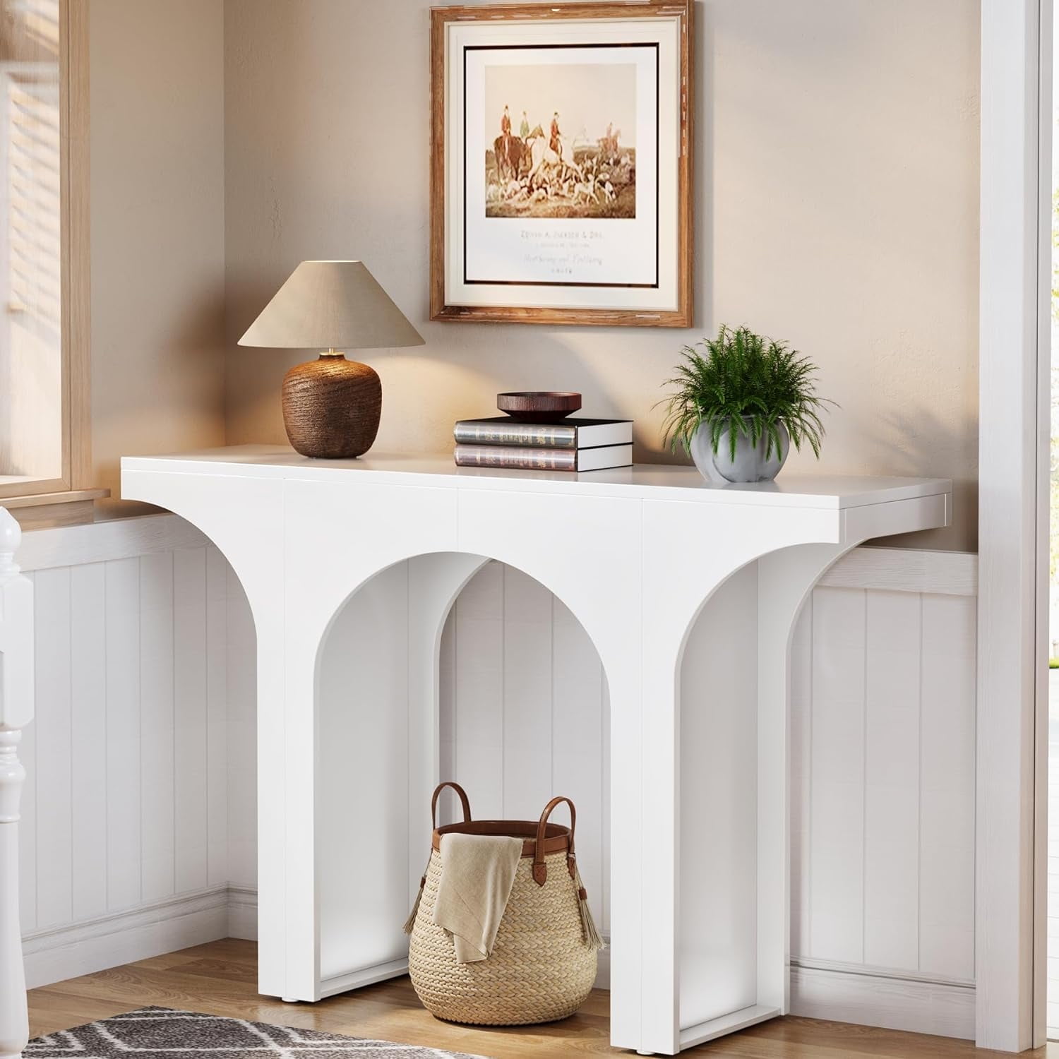 Finmind 47" Modern Hallway Console Table, Arch Base, Wood Entryway ...