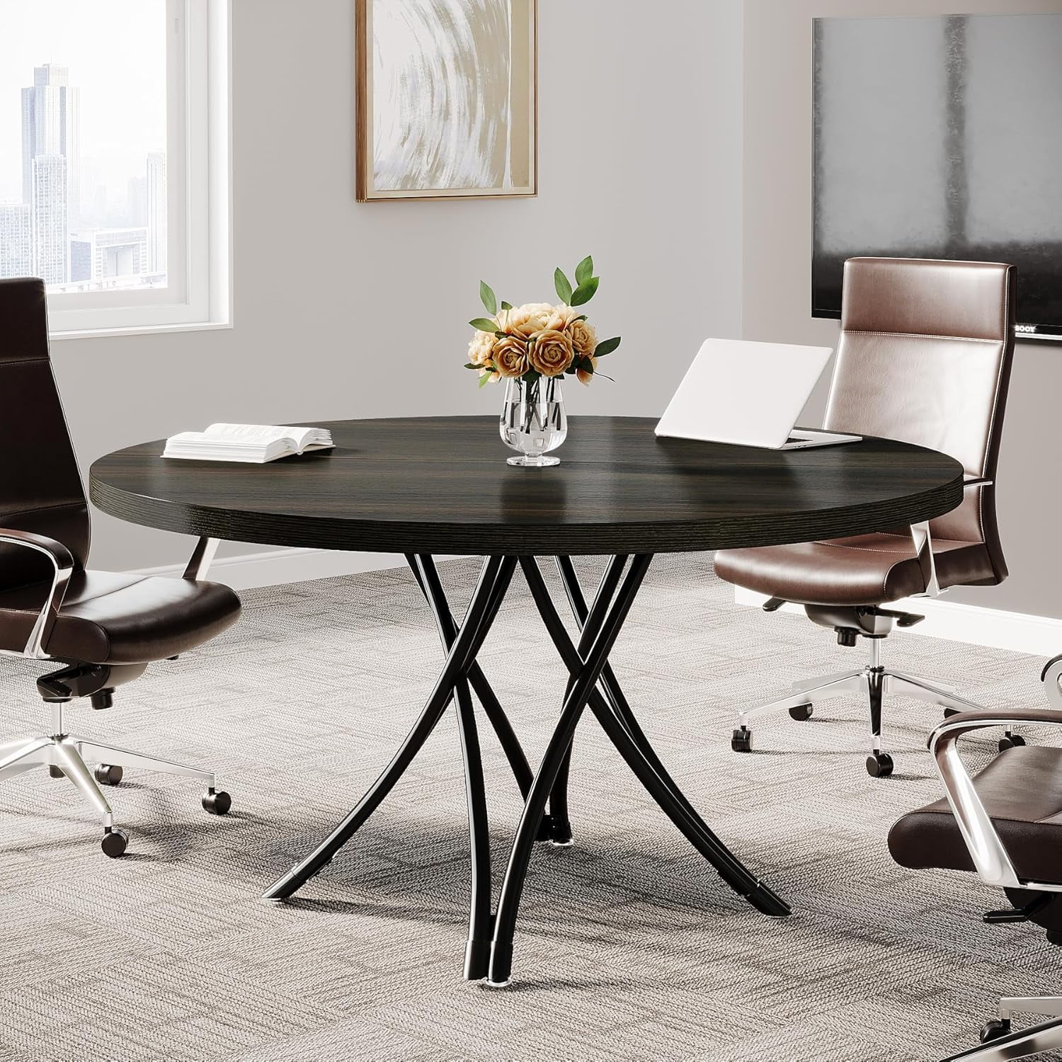 Tribesigns 47" Round Conference Table, Modern Business Meeting Table ...