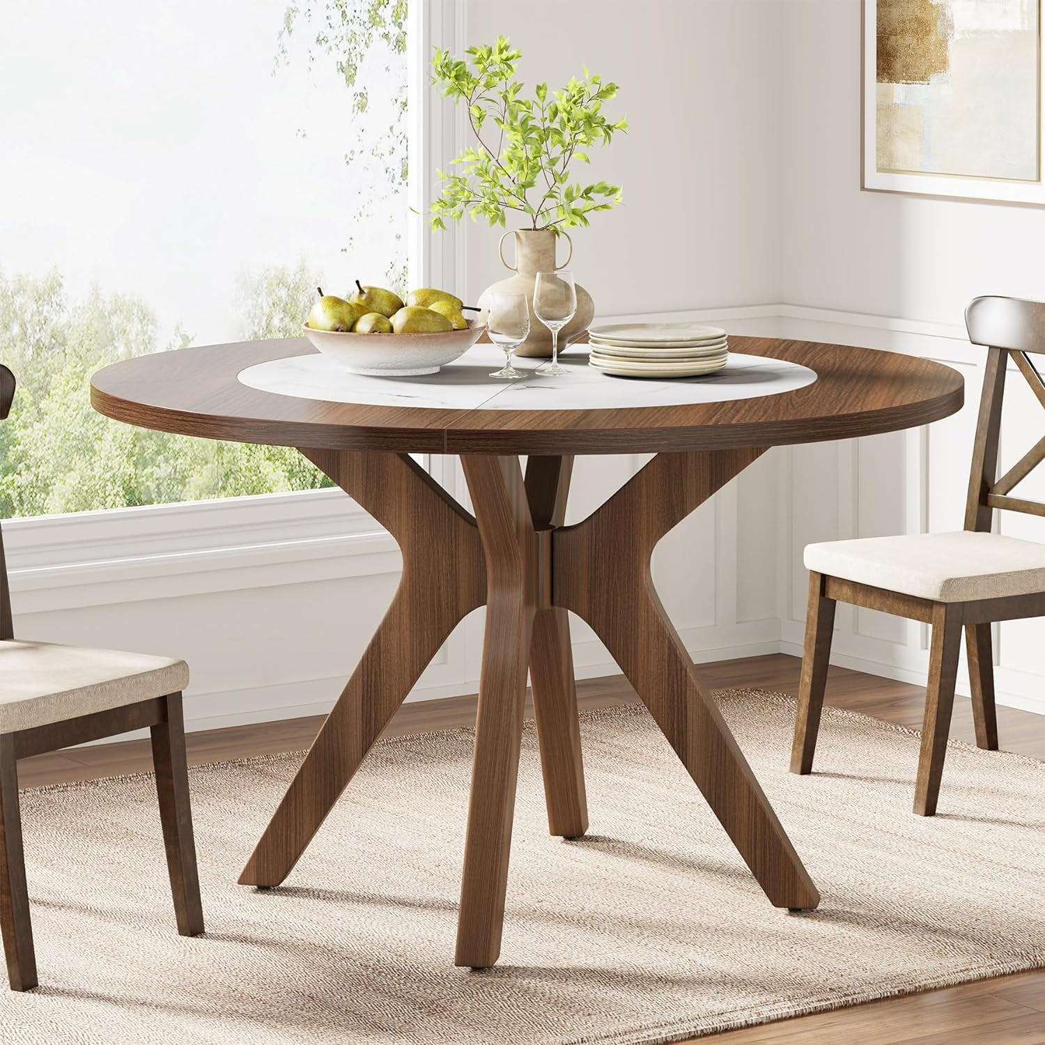 Tribesigns 47" Round Wood Dining Table, Modern Farmhouse Kitchen Dinner ...