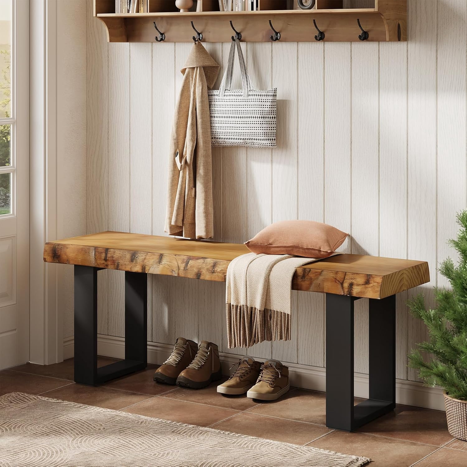 Tribesigns 47" Solid Wood Bed Bench for Bedroom, Narrow Long Dining ...