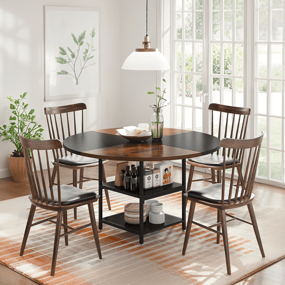 Euroco 35.43 Inch Round Dining Table, Small Circle Kitchen Table with ...