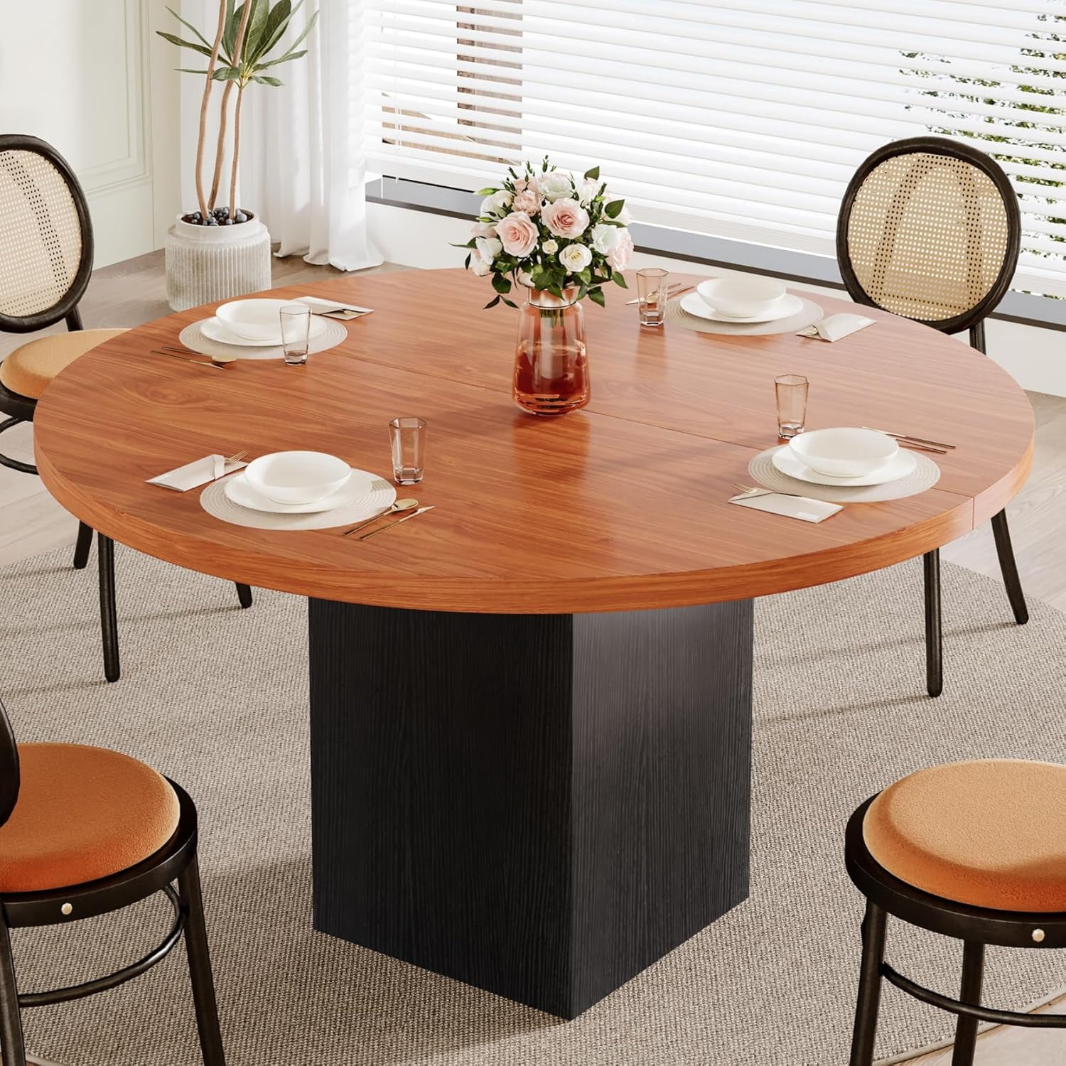 Tribesigns 47 inch Round Dining Table for 4-6, Farmhouse Dining Table ...