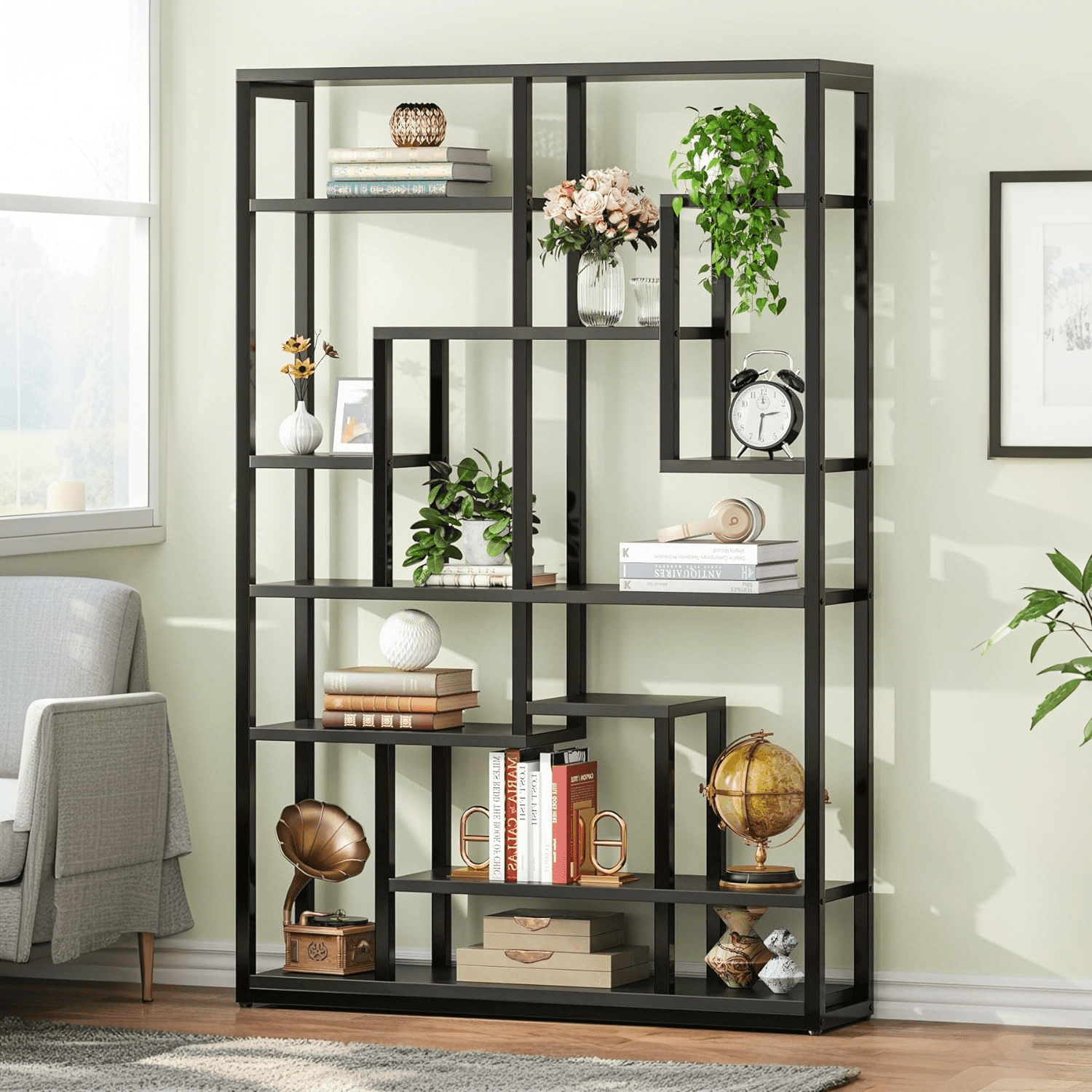 Tribesigns 5.9FT Black Bookshelf, 9-Tier Bookcase with Open Storage ...