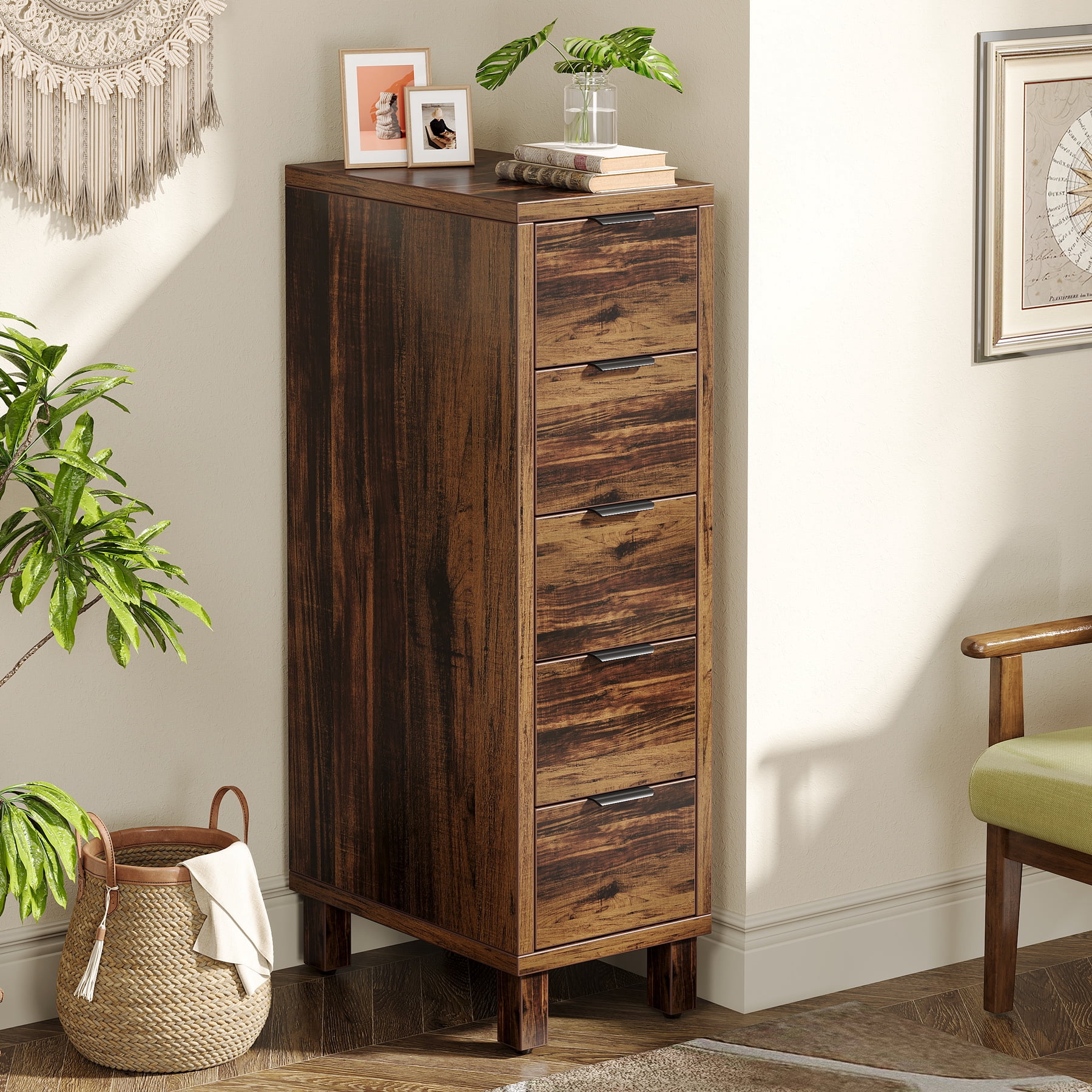 Tribesigns 5-Drawer Narrow Dresser, Tall Skinny Dresser Chest of ...