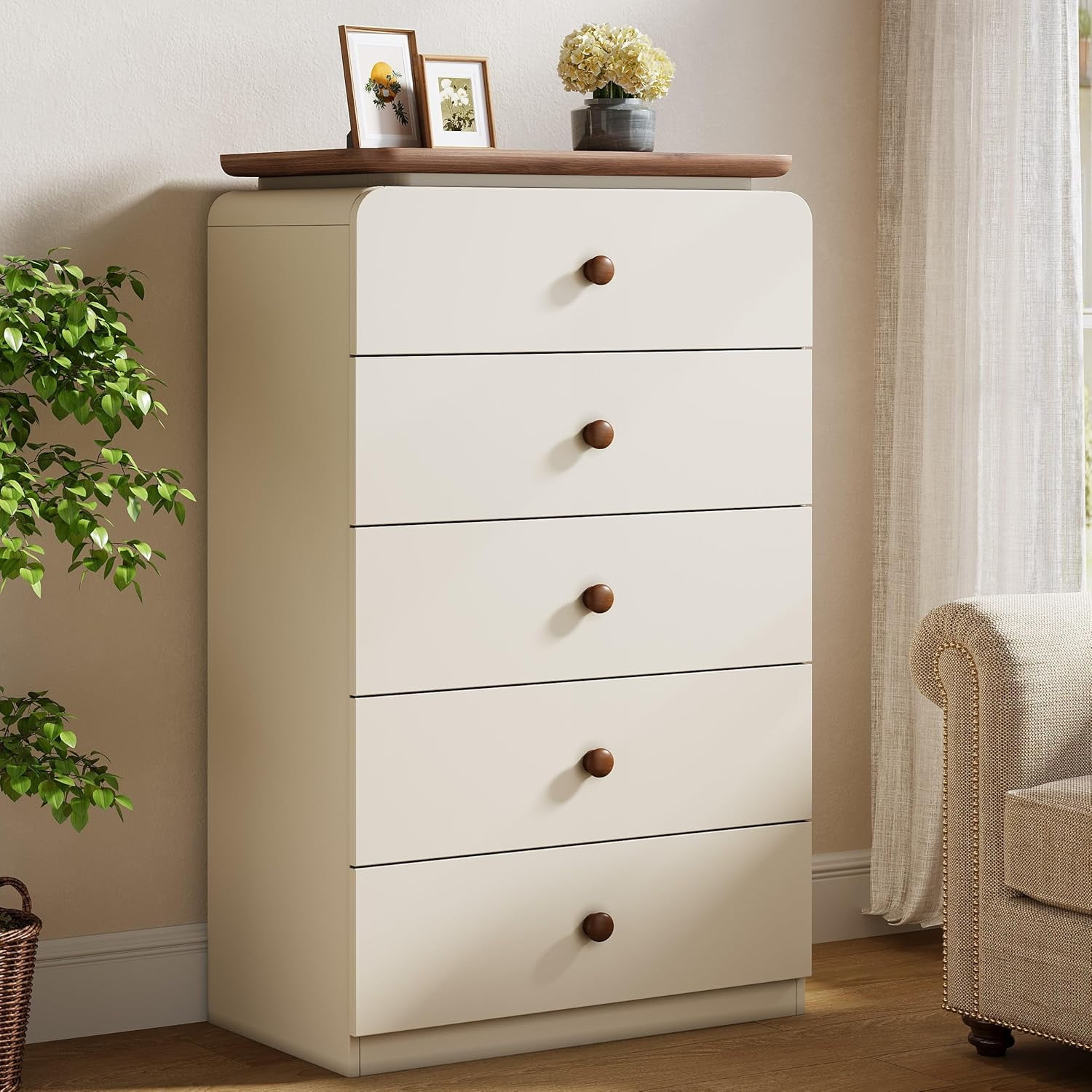 Tribesigns 5 Drawers Chest, 45-Inch Tall White Storage Cabinet for ...