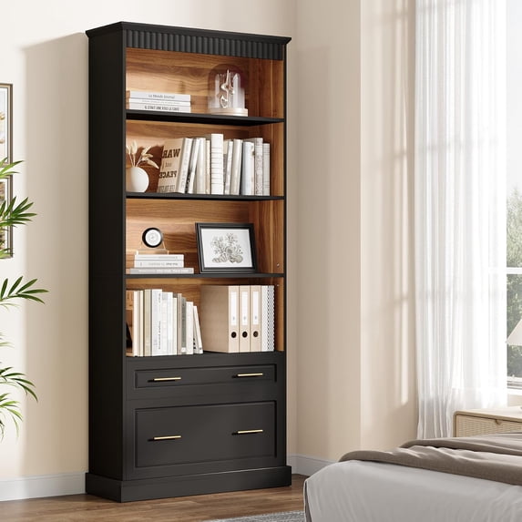 Tribesigns 5-Shelf Bookcase with File Cabinet Drawer, Modern Storage ...