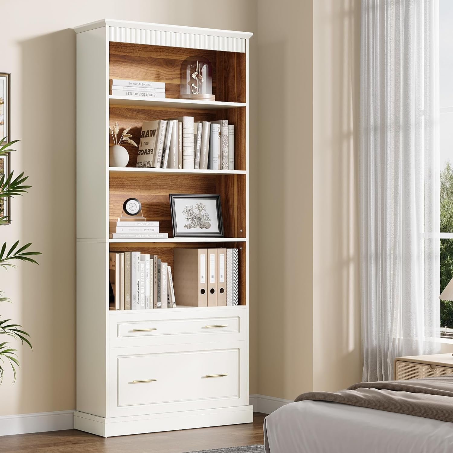 Tribesigns, 5-Shelf Bookcase with File Cabinet Drawer, 72.8"H, White ...