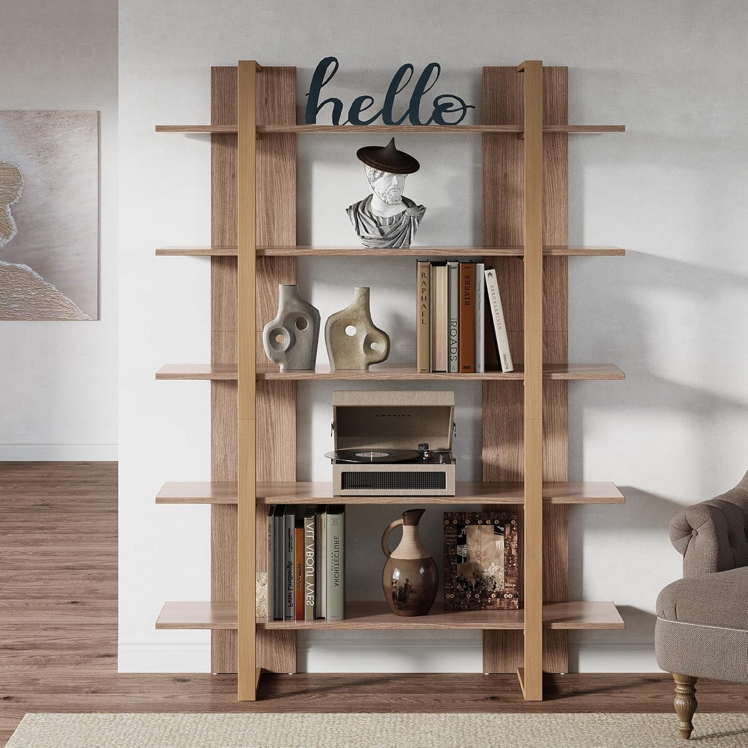 Tribesigns 5-Tier 47 Inches Wide Book Shelf Bookcase, Farmhouse Open ...