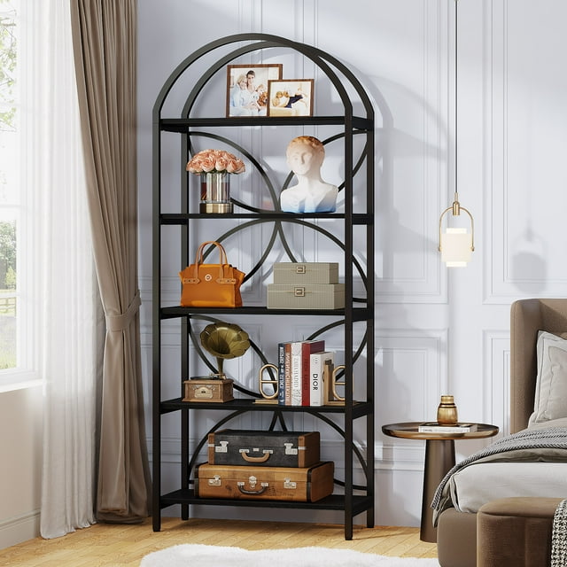 Tribesigns 5-Tier Arched Bookshelf, 74.8-Inch Tall Narrow Bookcase ...