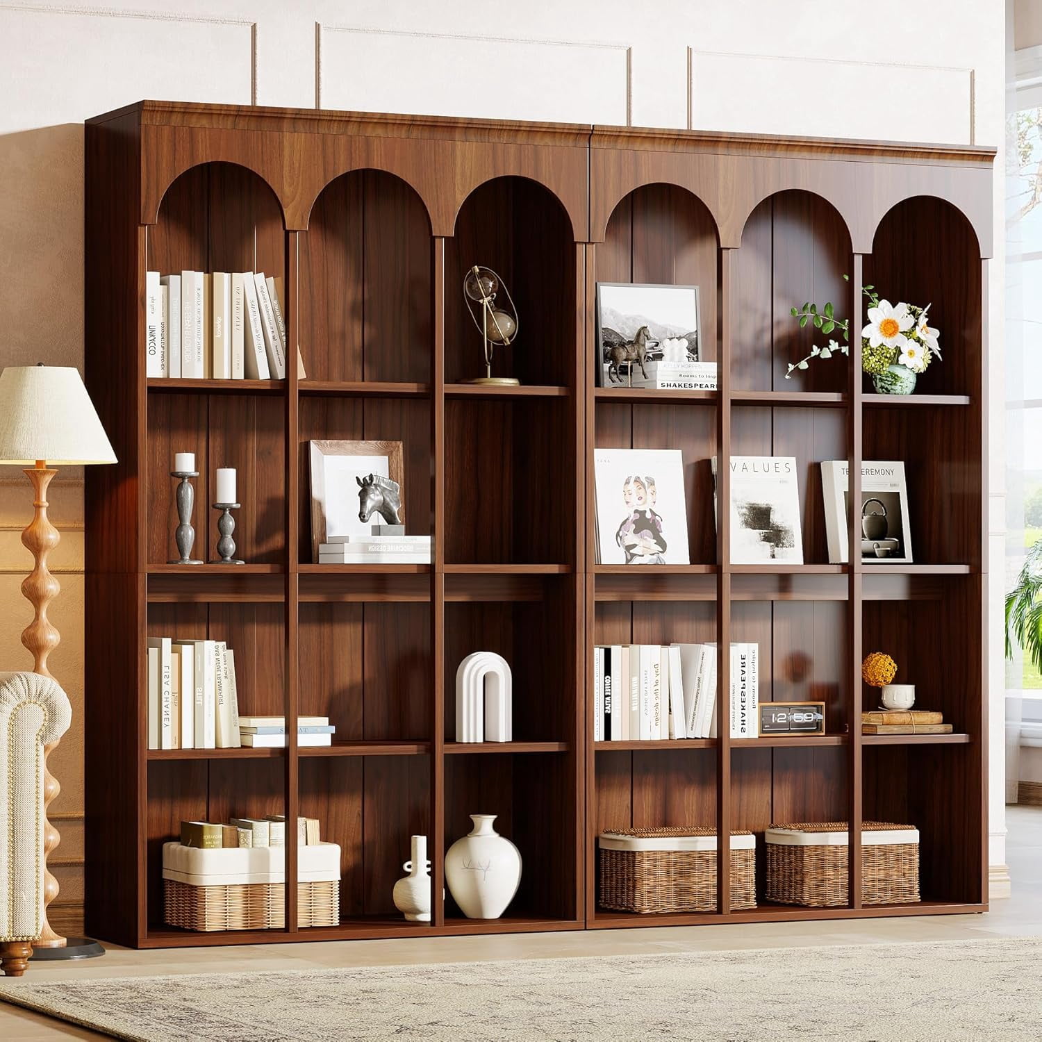 Tribesigns 5-Tier Arched Bookshelf Set of 2, 71" Tall Wooden Bookcase ...