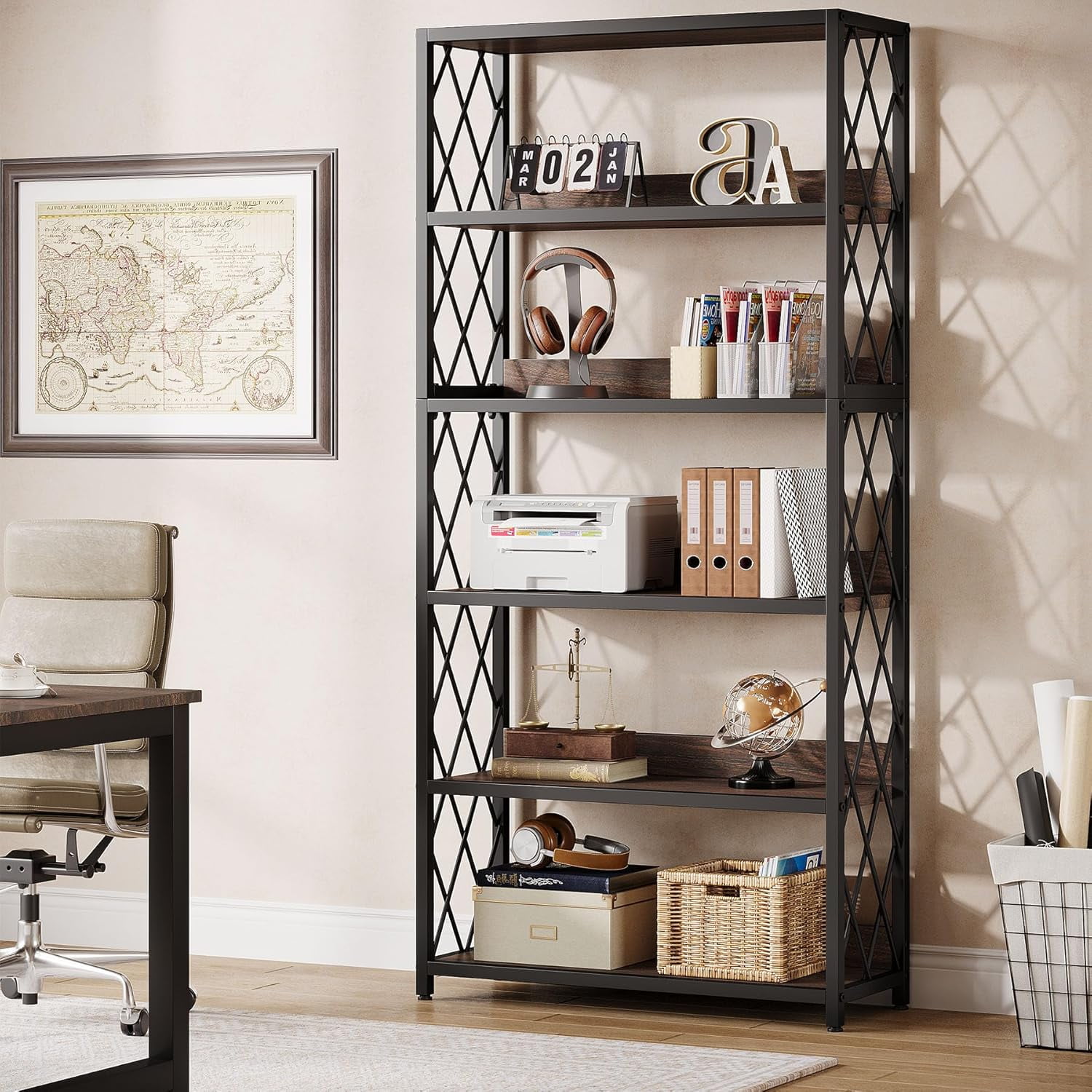 Tribesigns 5-Tier Book Shelf, Tall Bookcase with Metal Frme for Home ...