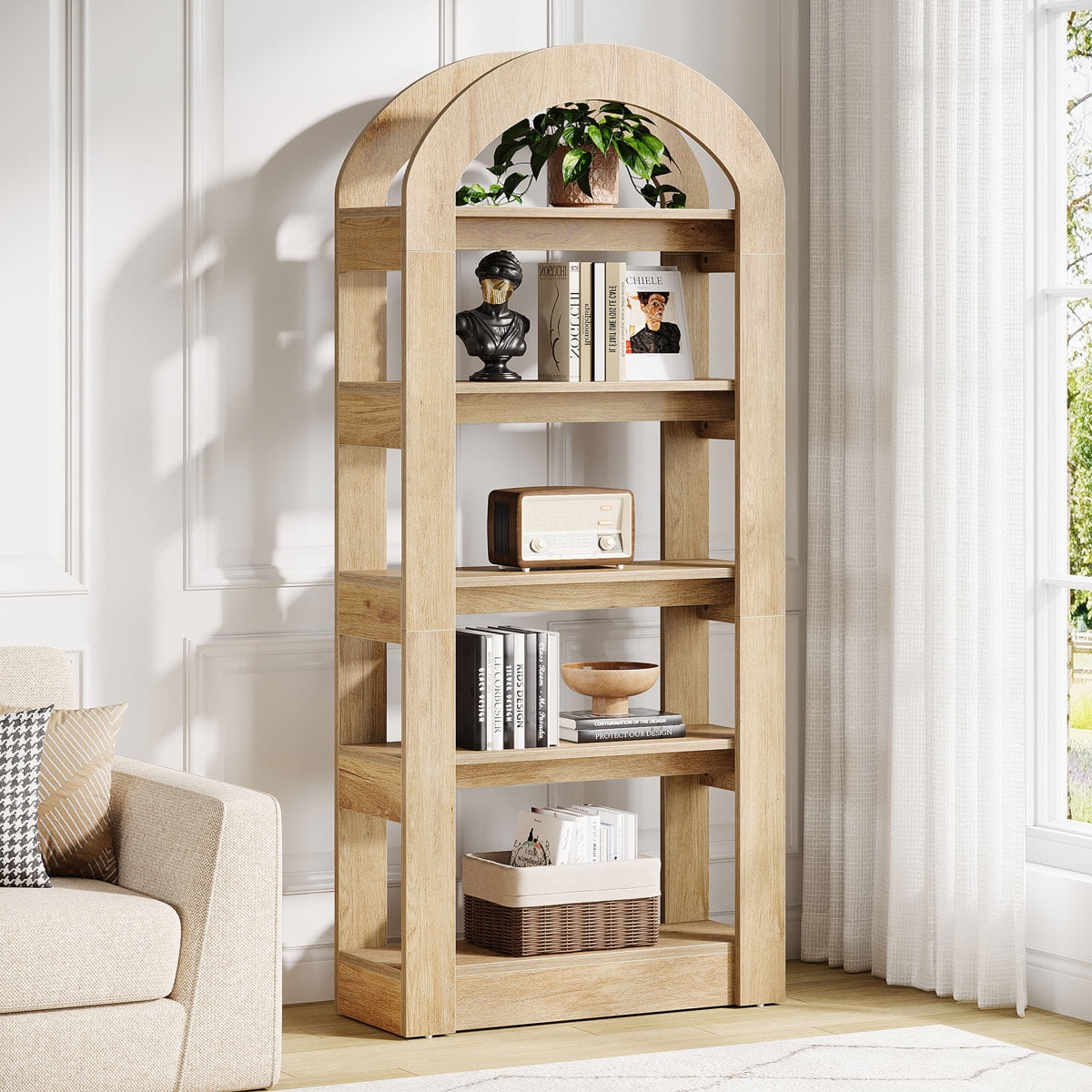 Tribesigns 5-Tier Bookshelf, 70.9" Tall Arched Bookcase Shelf, Modern ...