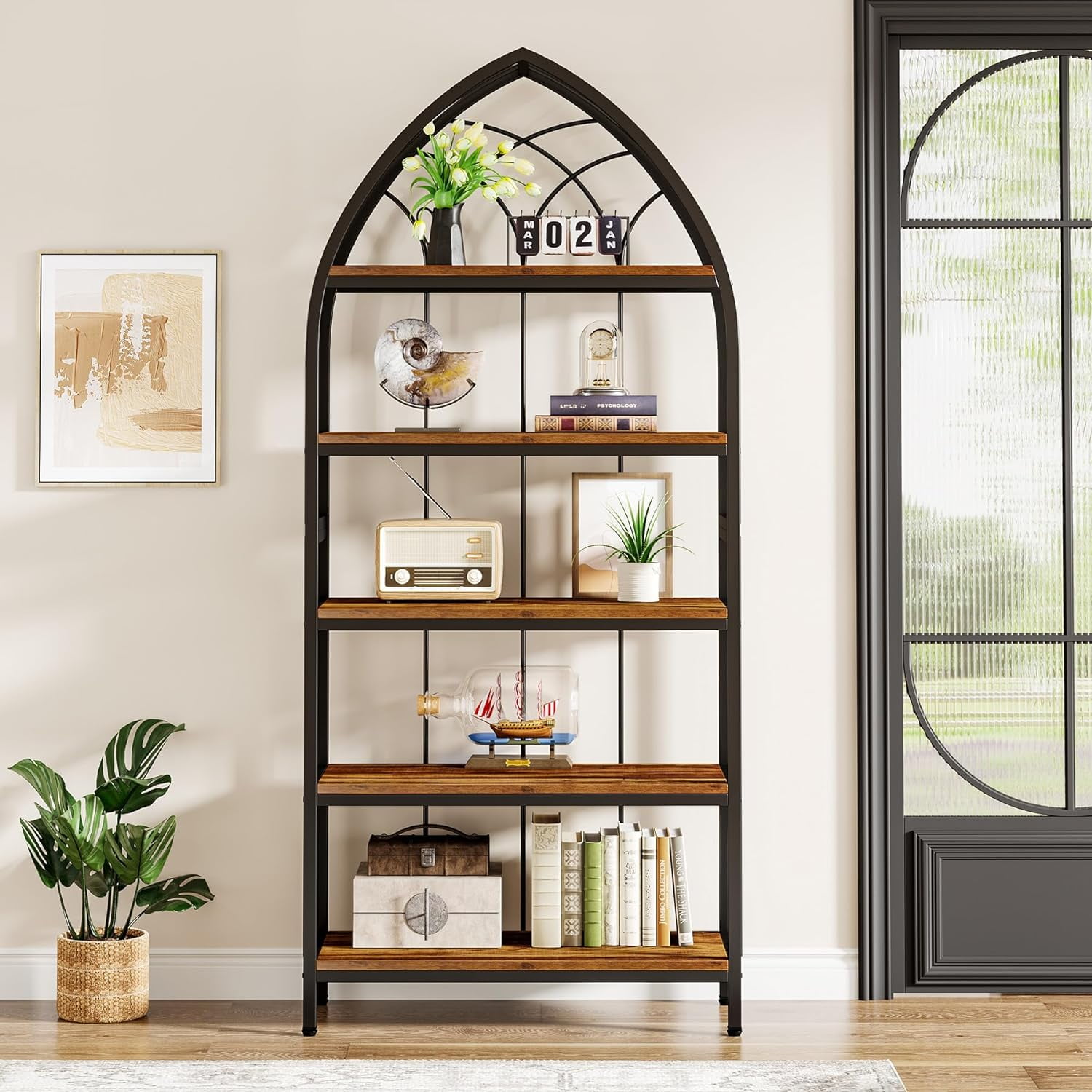 Tribesigns 5-Tier Bookshelf, Industrial Curved Freestanding Display ...