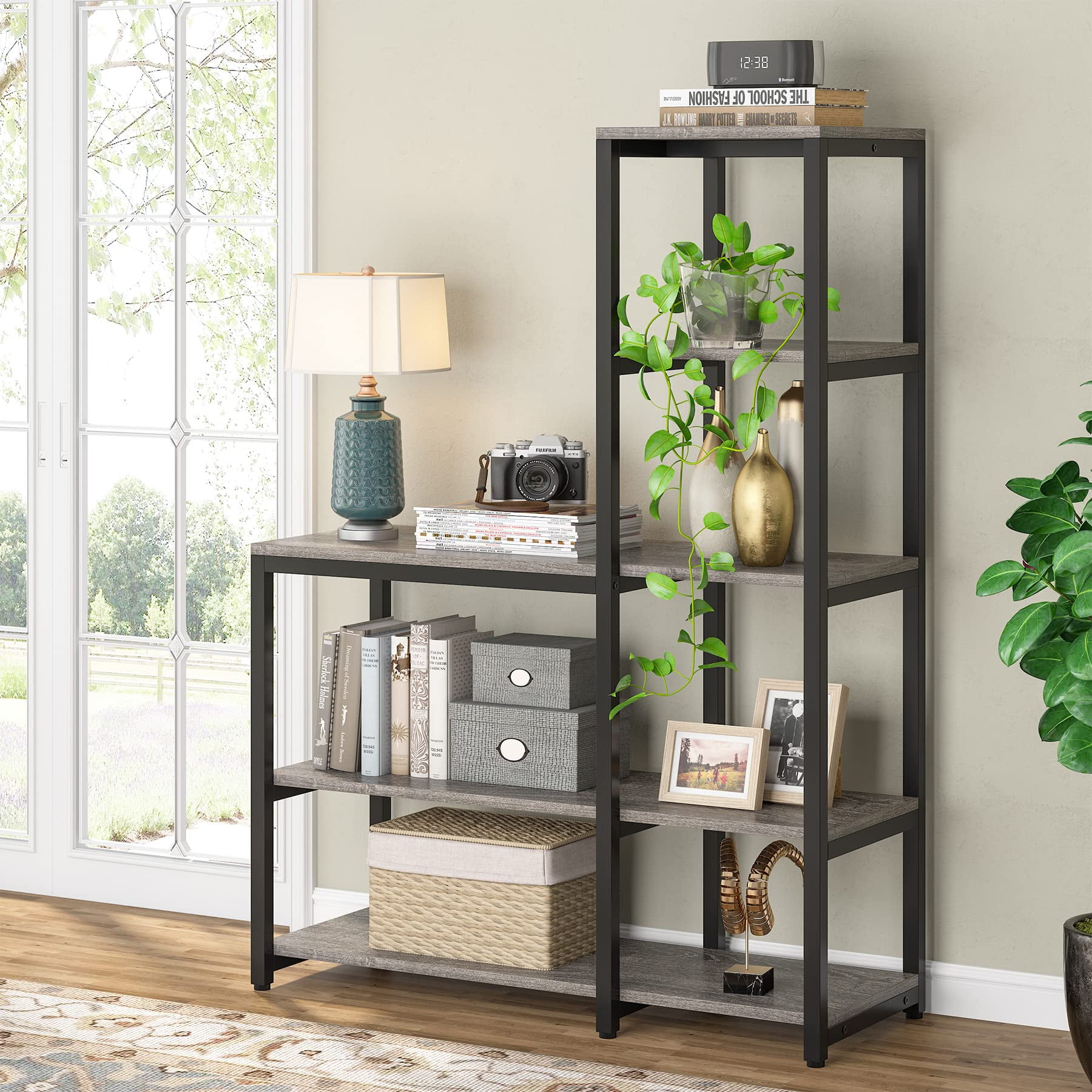 TribeSigns 5-Tier Ladder Bookshelf, Corner Storage Rack, Metal Frame ...