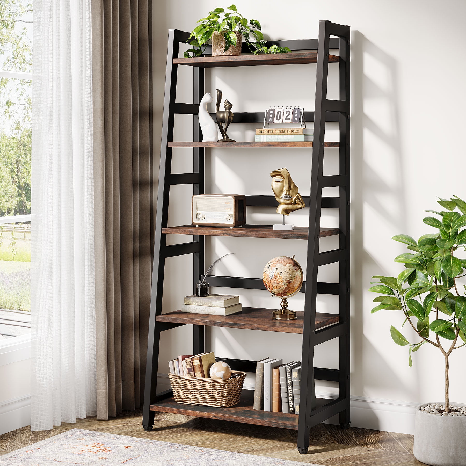 Tribesigns 5-Tier Bookshelf Modern Bookcase, 5 Shelf Ladder Shelf Brown ...