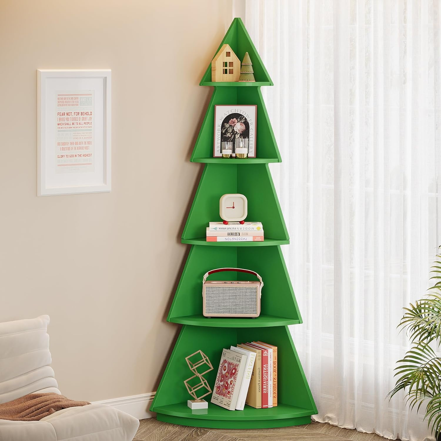 Tribesigns 5-Tier Corner Bookshelf, 69" Tall Christmas Tree-Shaped ...