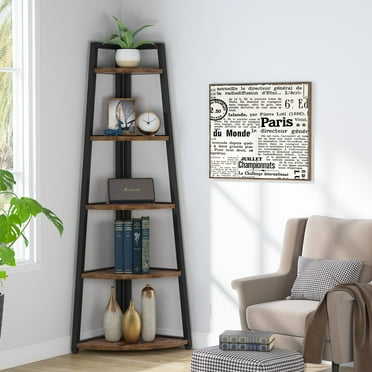 TribeSigns 70" Tall 5 Tier Corner Bookshelf, Industrial Storage Ladder ...