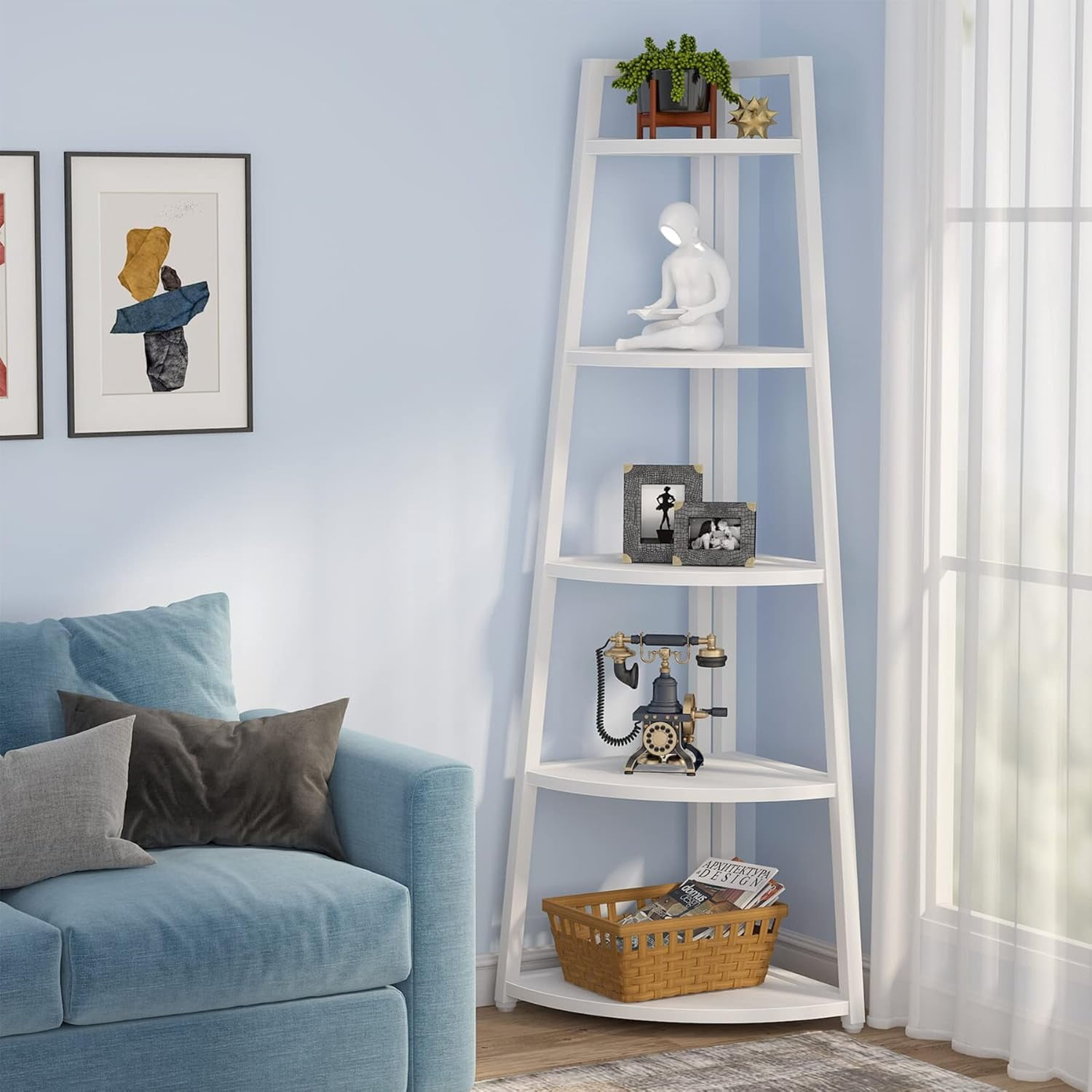 Tribesigns 5 Tier Corner Bookshelf and Bookcase, 70 inch Tall Corner ...