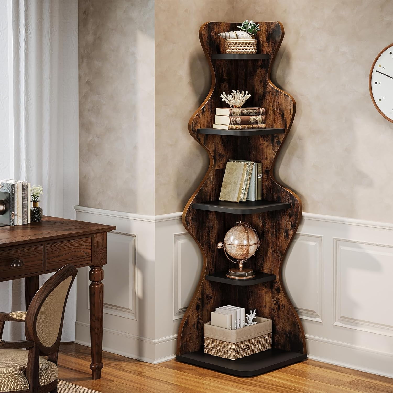 Tribesigns 5-Tier Corner Shelf, 69" Tall Wood Corner Bookshelf Square ...