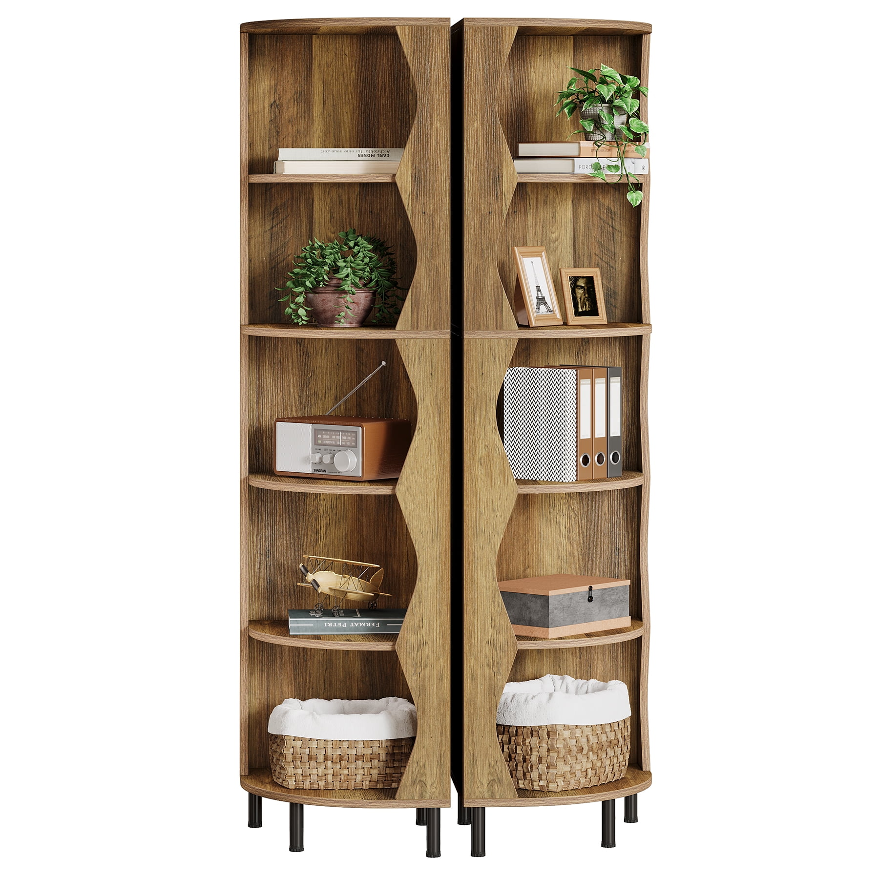 Tribesigns 71.5-Inch Corner Bookshelf, 5-Tier Stylish Wood Bookcase ...