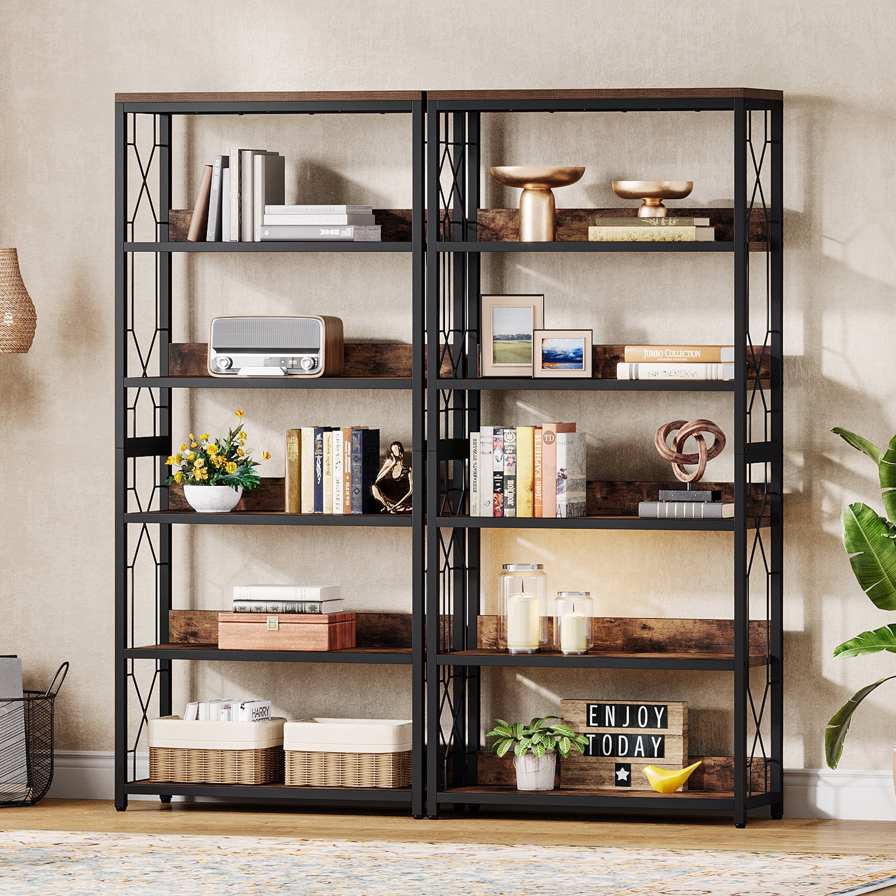 Tribesigns 5-Tier Floor Book Shelf Shelving Unit, Tall Display Shelves ...