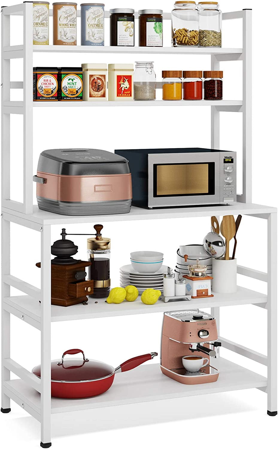 Tribesigns 5-Tier Kitchen Rack with Hutch, Microwave Stand, Utility ...