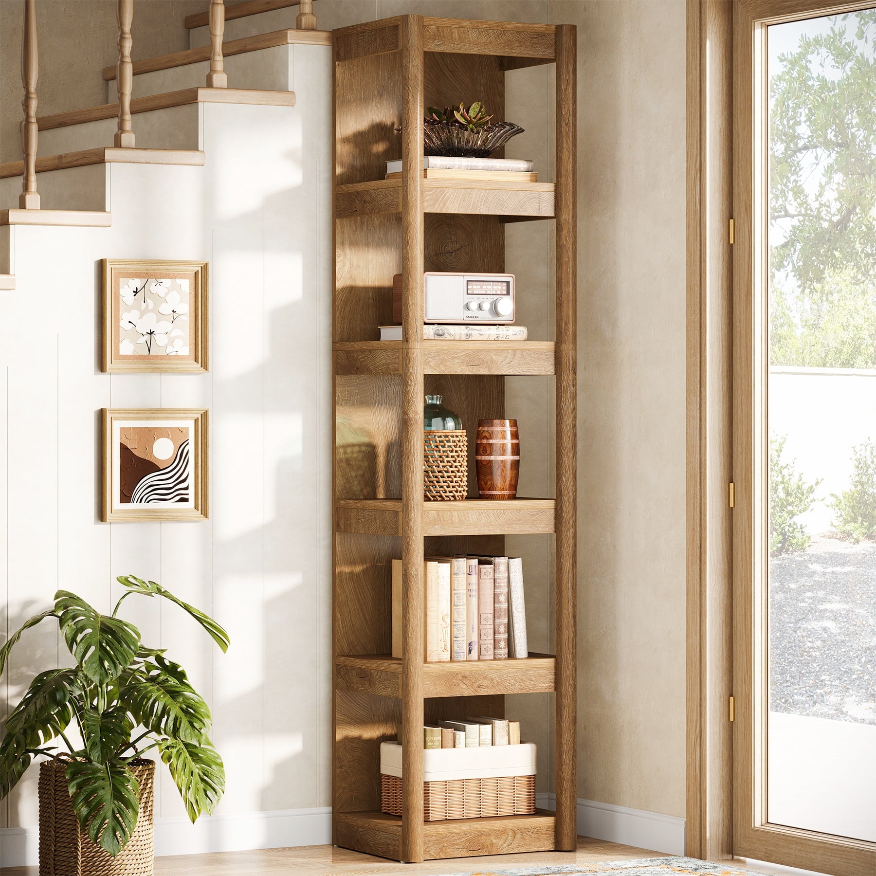 Tribesigns 5-Tier Narrow Bookcase, 70.9" Tall Farmhouse Bookshelf with ...