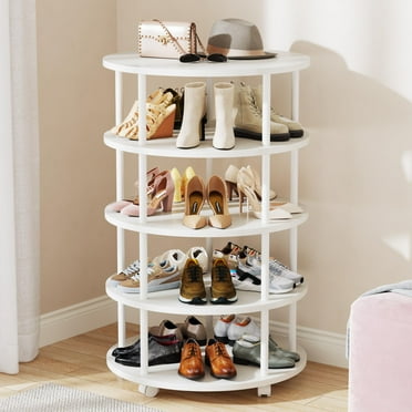 Montauk 16 Pair Revolving Shoe Storage Rack Carousel, White Wood ...