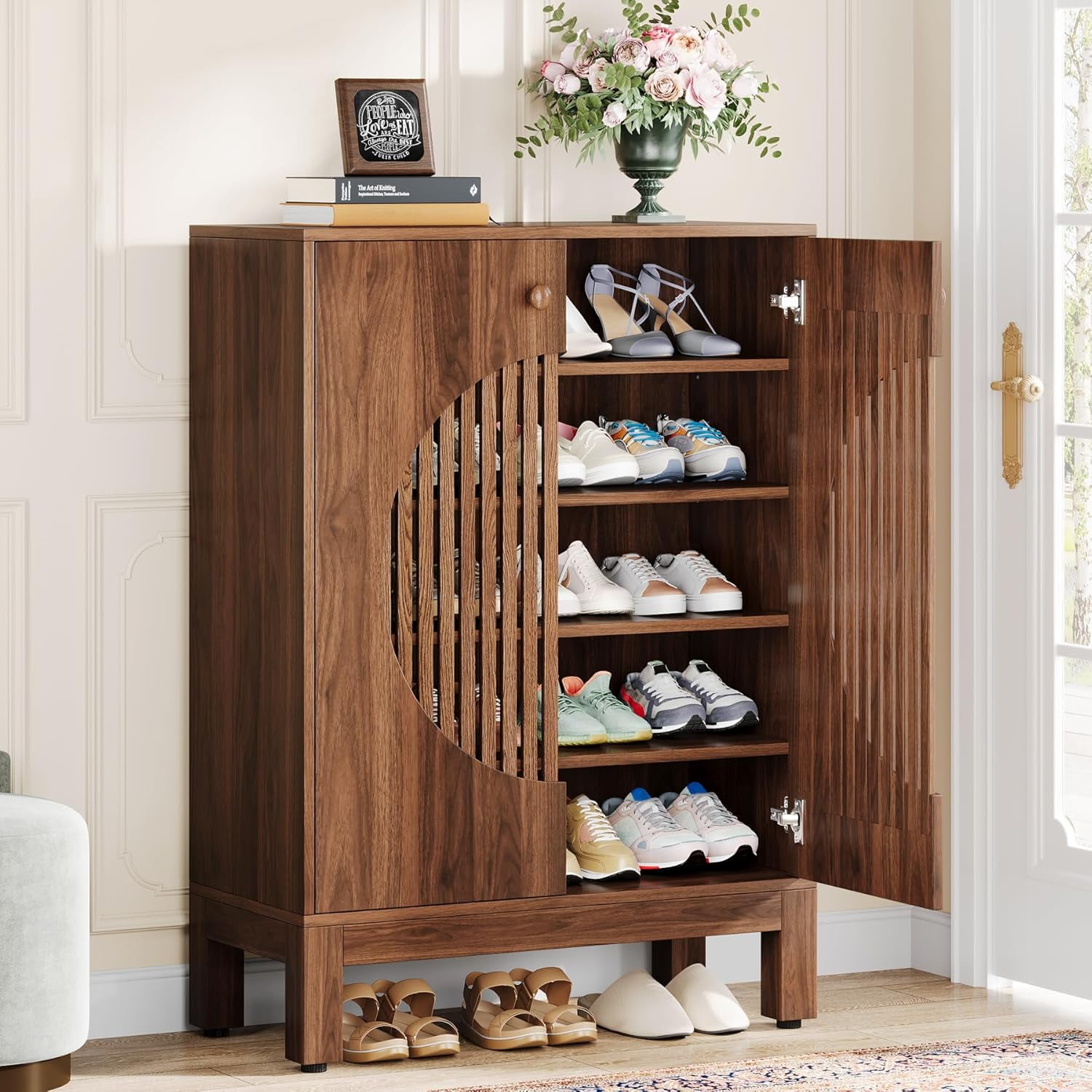 Tribesigns 5-Tier Shoe Cabinet with Round Louvered Doors, 20 Pairs ...