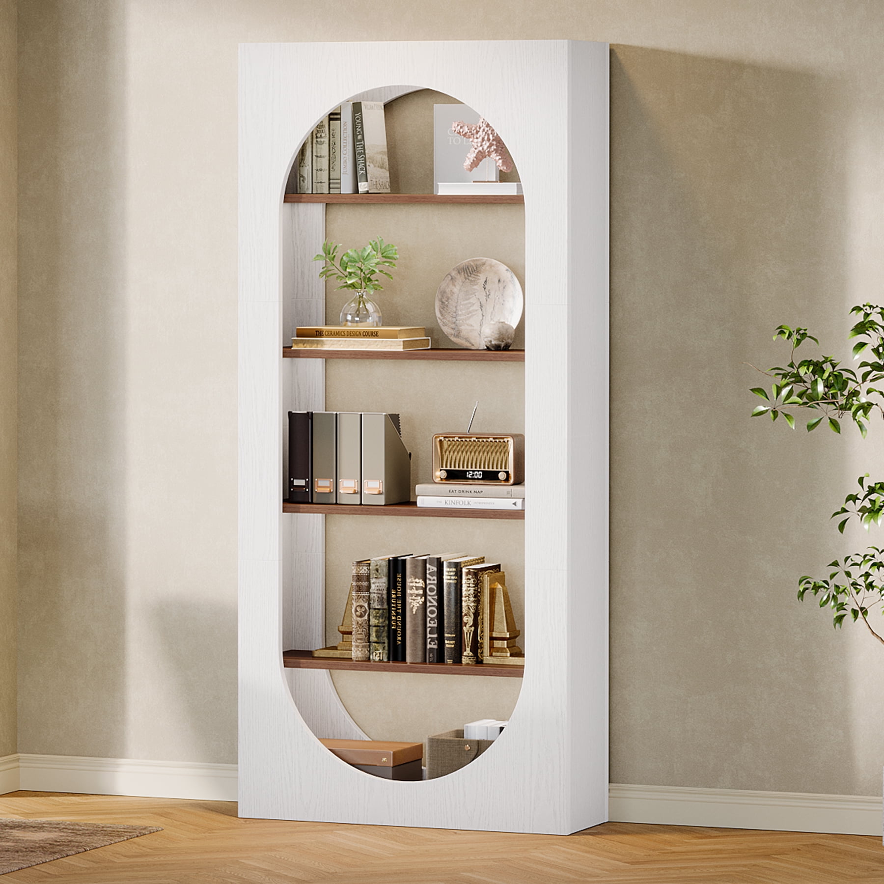Tribesigns 5-Tier White Arch Bookcase with Storage,70.87" Tall Arched ...