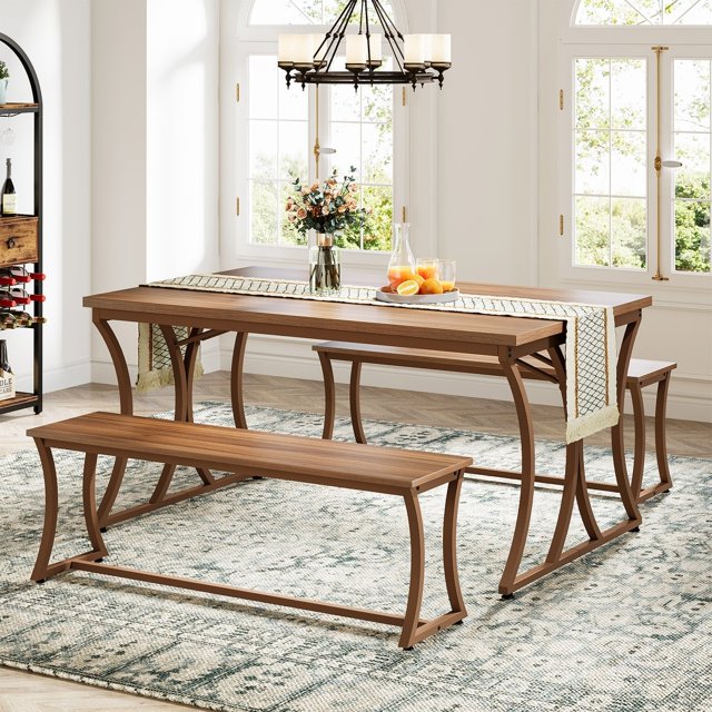 Tribesigns 51 Inch Rectangle Kitchen Dining Table with Bench Set for 4 ...