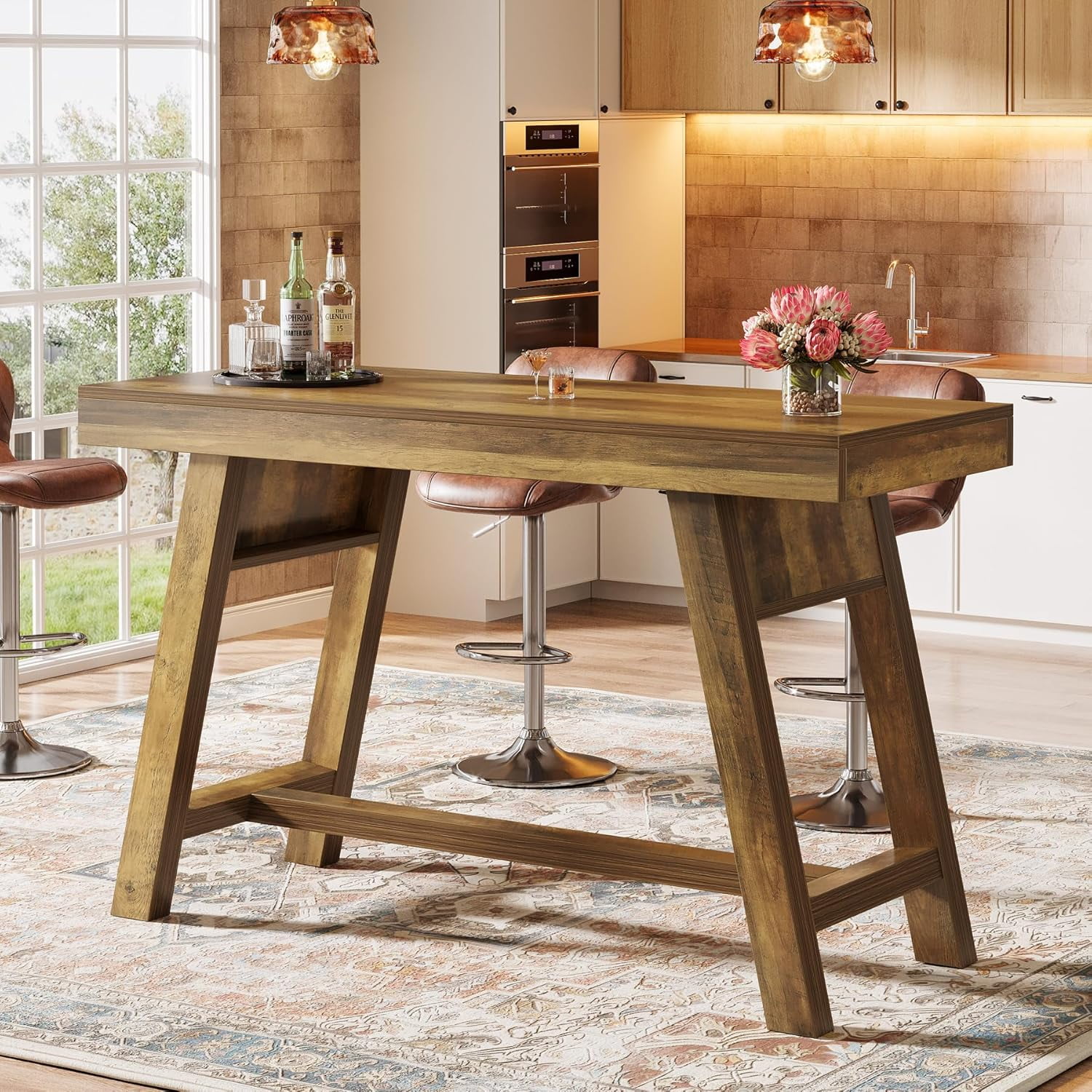 Tribesigns 55.12-Inch Bar Table, Rectangular Home Bar Unit with Stable ...
