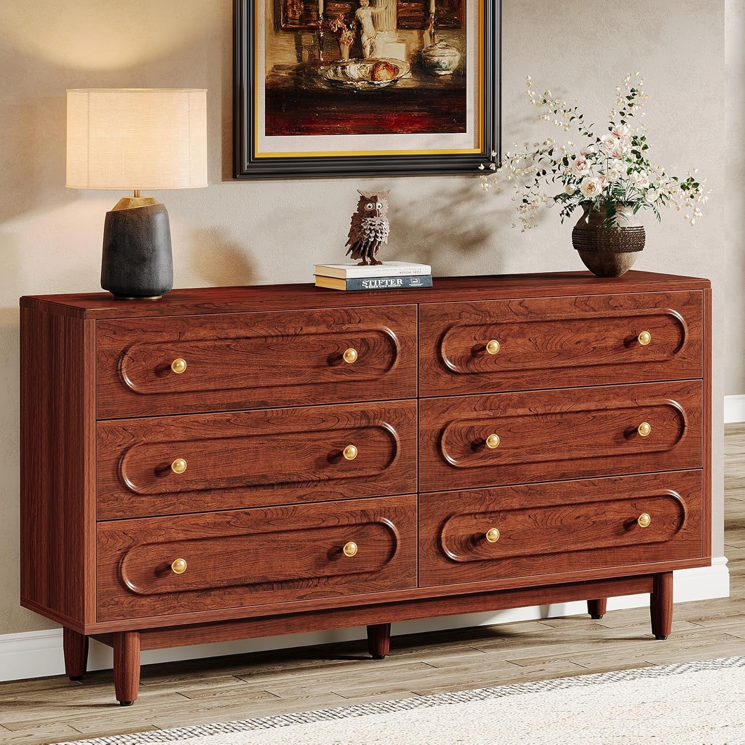 Tribesigns 55" 6-Drawer Dresser, Wood Storage Organizer Chest of ...