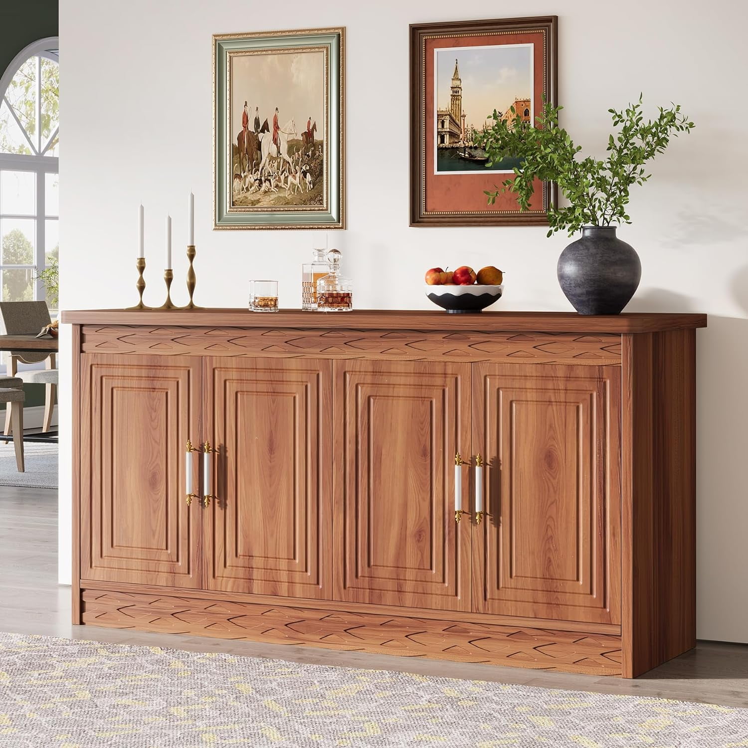 Tribesigns 55" Buffet Cabinet with Storage, Wood Kitchen Sideboard Cabinet with 4 Doors and ...