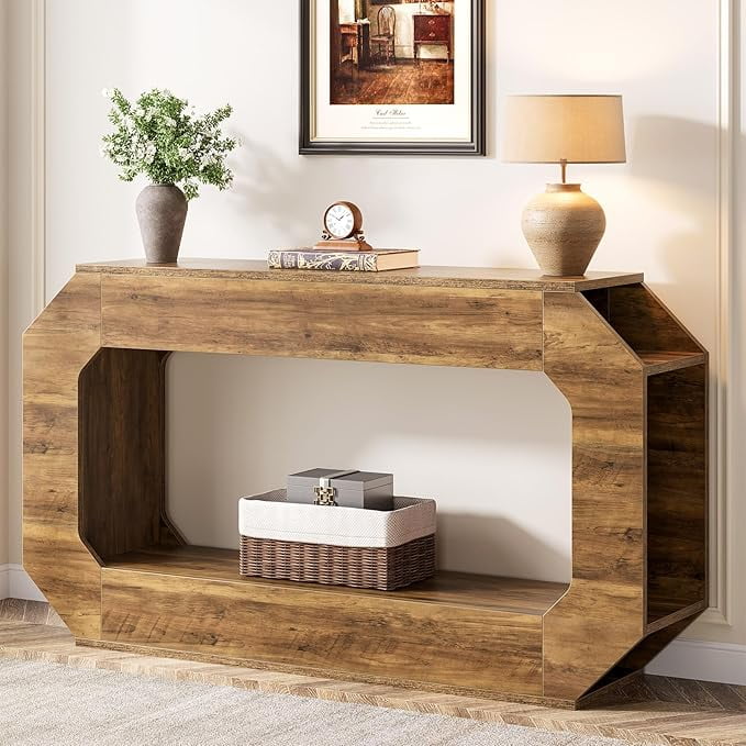 Tribesigns 55" Console Table, 2-Tier Wooden Farmhouse Entryway Table ...