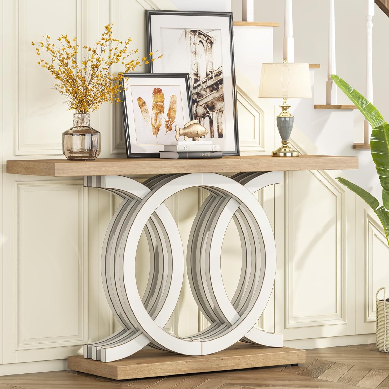 Tribesigns 55" Console Table with Geometric Base, Wooden Entryway Table ...
