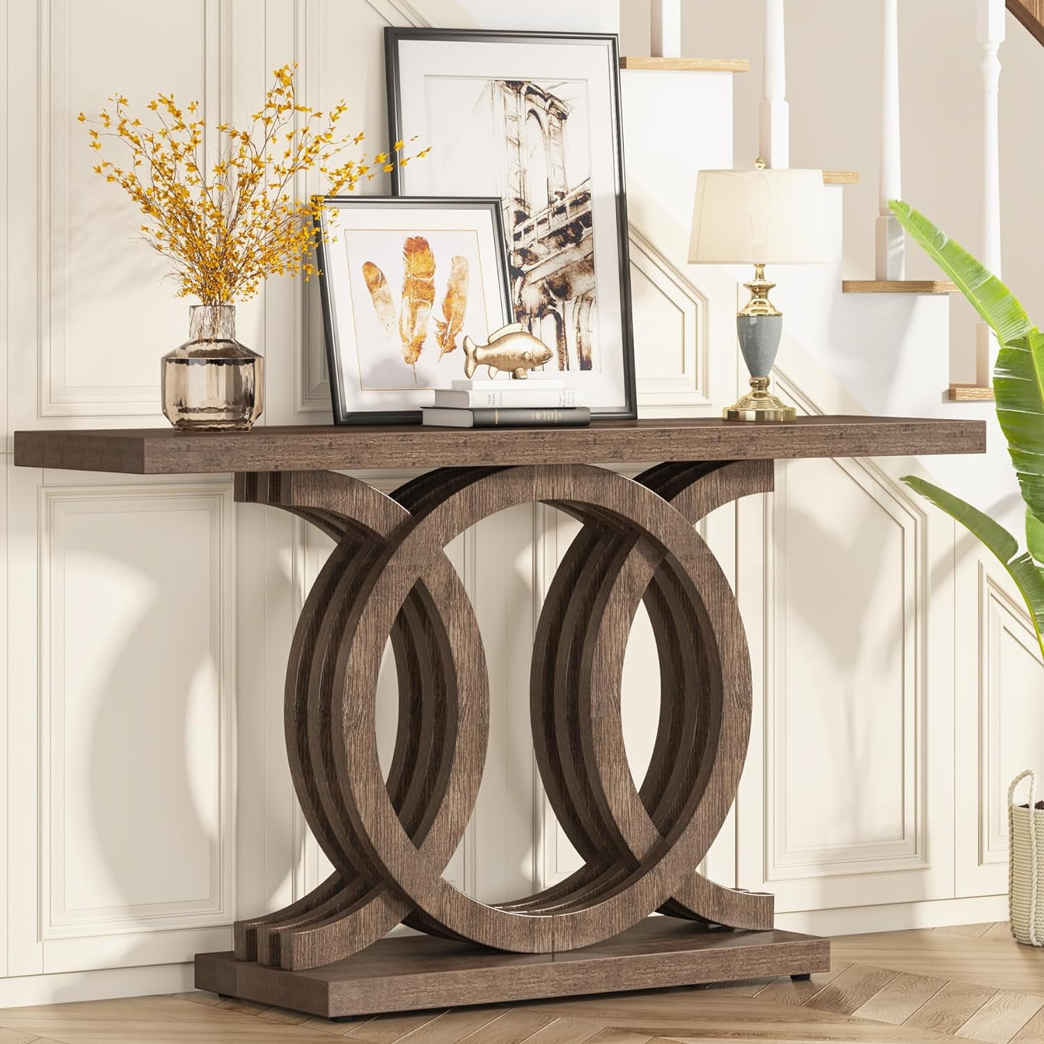 Tribesigns 55" Console Table with Geometric Base, Wooden Entryway Table ...