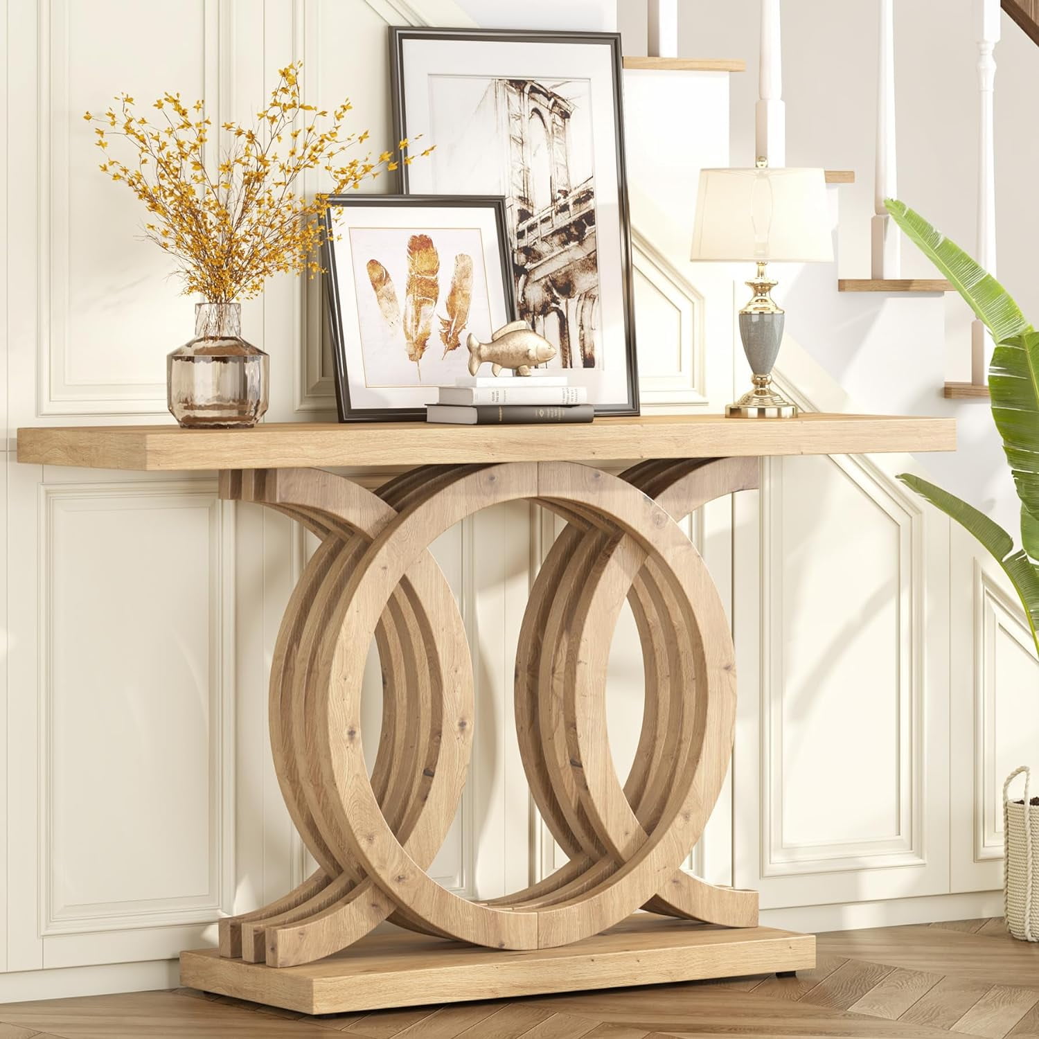 Tribesigns 55" Console Table with Geometric Base, Wooden Entryway Table ...