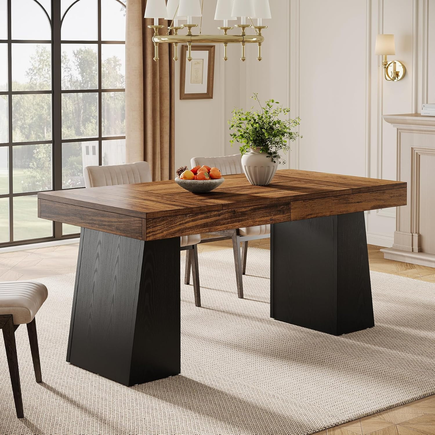 Tribesigns 55“ Dining Table for 4-6, Rectangular Wooden Dining Room ...
